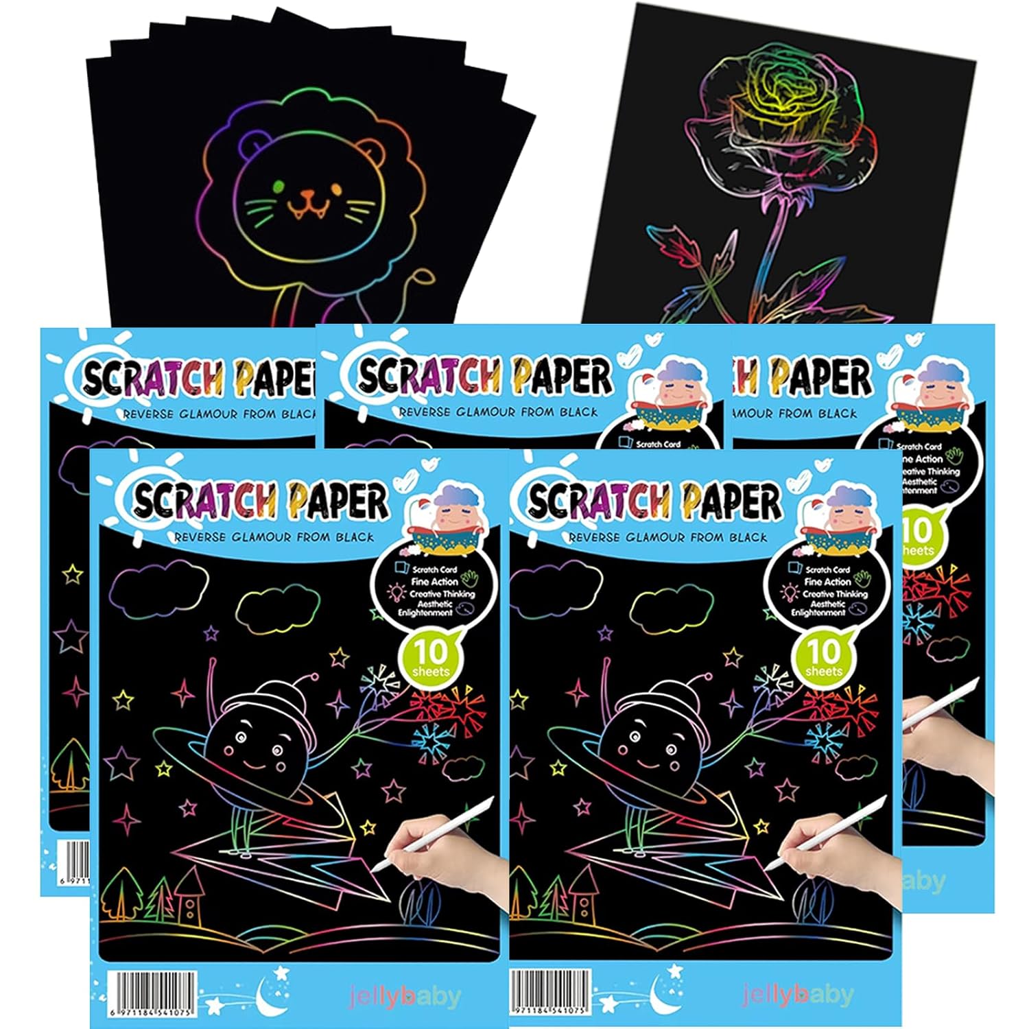 JELLYBABY Rainbow Scratch Art Paper for Kids Creative Art,Black Scratch ...