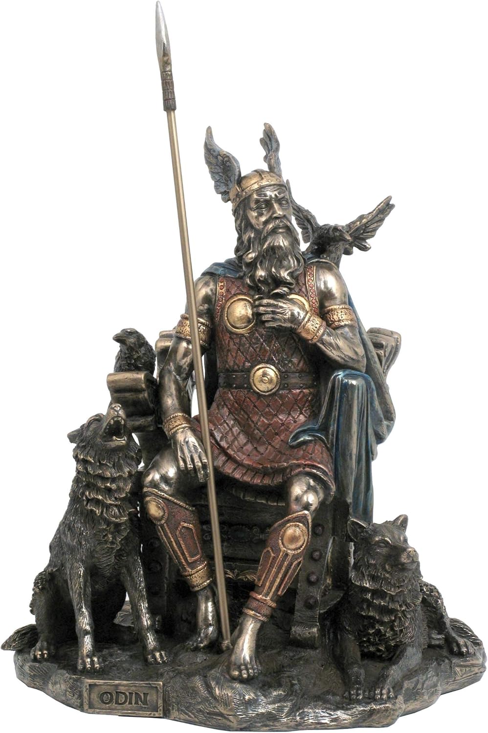 Norse God Odin with Spear Sitting with Wolves and Crows 10 1/4 Inch ...