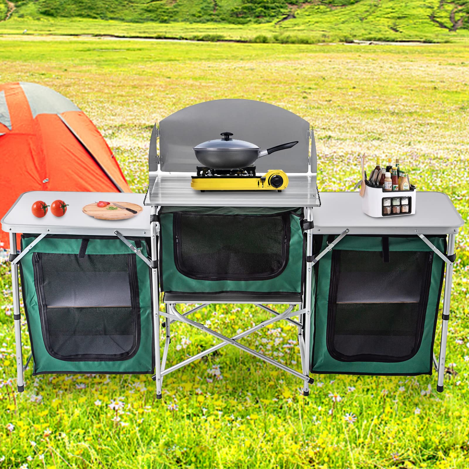 Vevor Outdoor Camping Kitchen 3 Zippered Bags, Camping Cook Table Steel ...