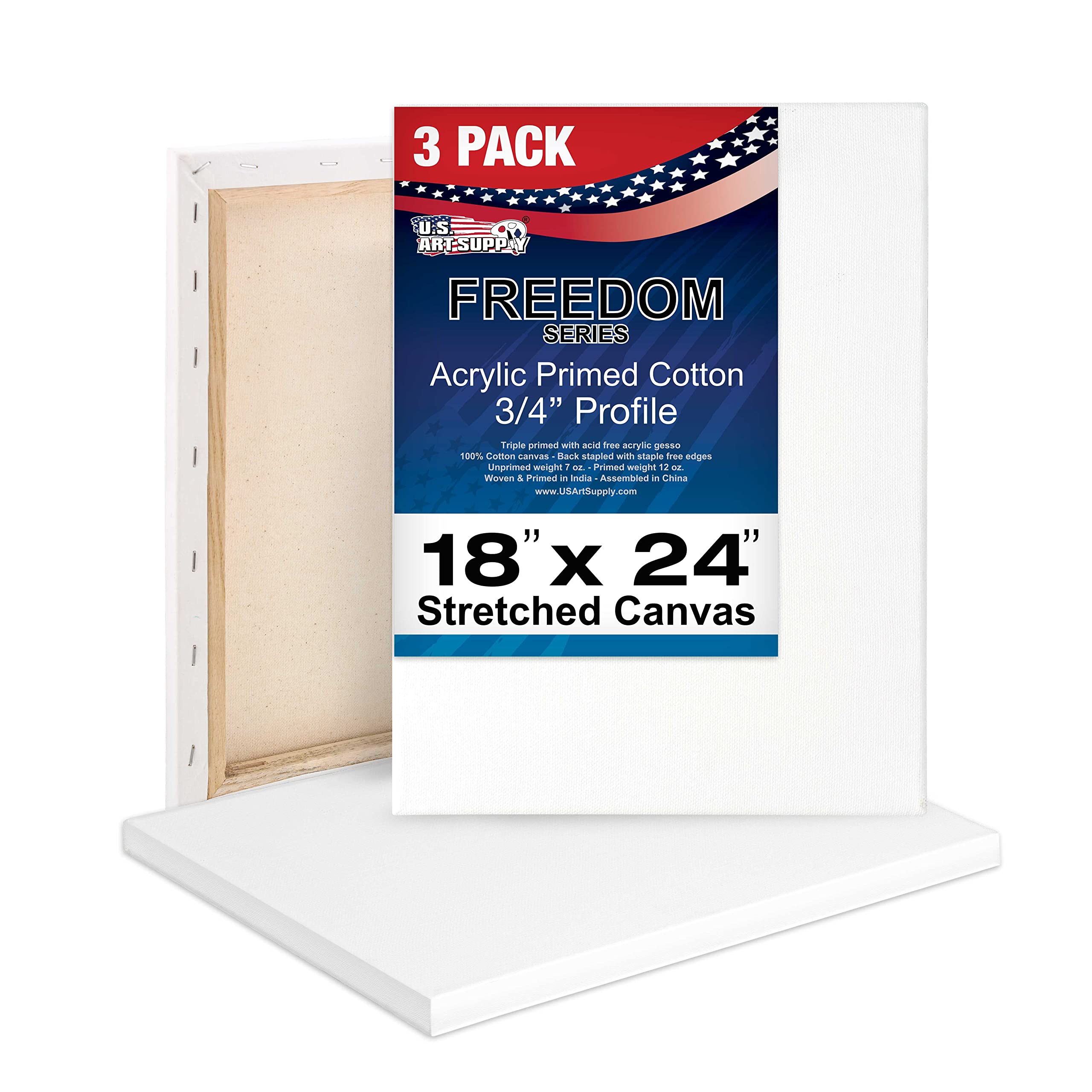 Amazon.com: U.S. Art Supply 18 x 24 inch Stretched Canvas 12-Ounce ...