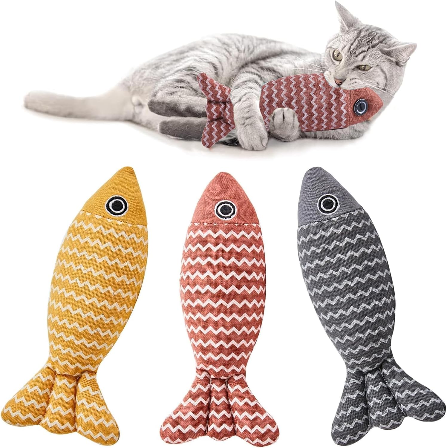 Kemowi 3pcs Catnip Toy, Fish Cat Toys For Indoor Cats Adult, Soft Linen ...