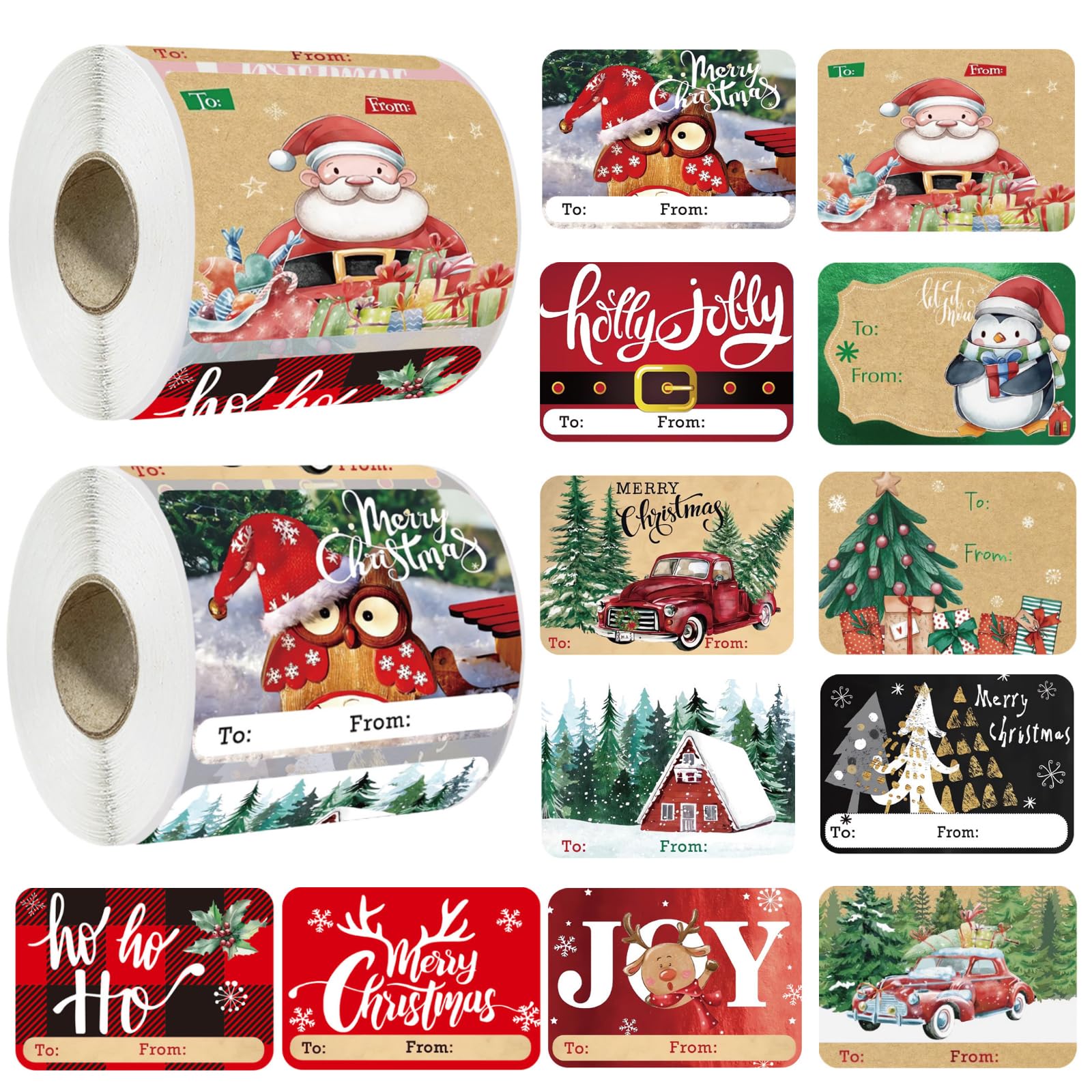 Christmas Tags, 500 PCS Self-Adhesive Xmas Stickers Tags, Merry ...