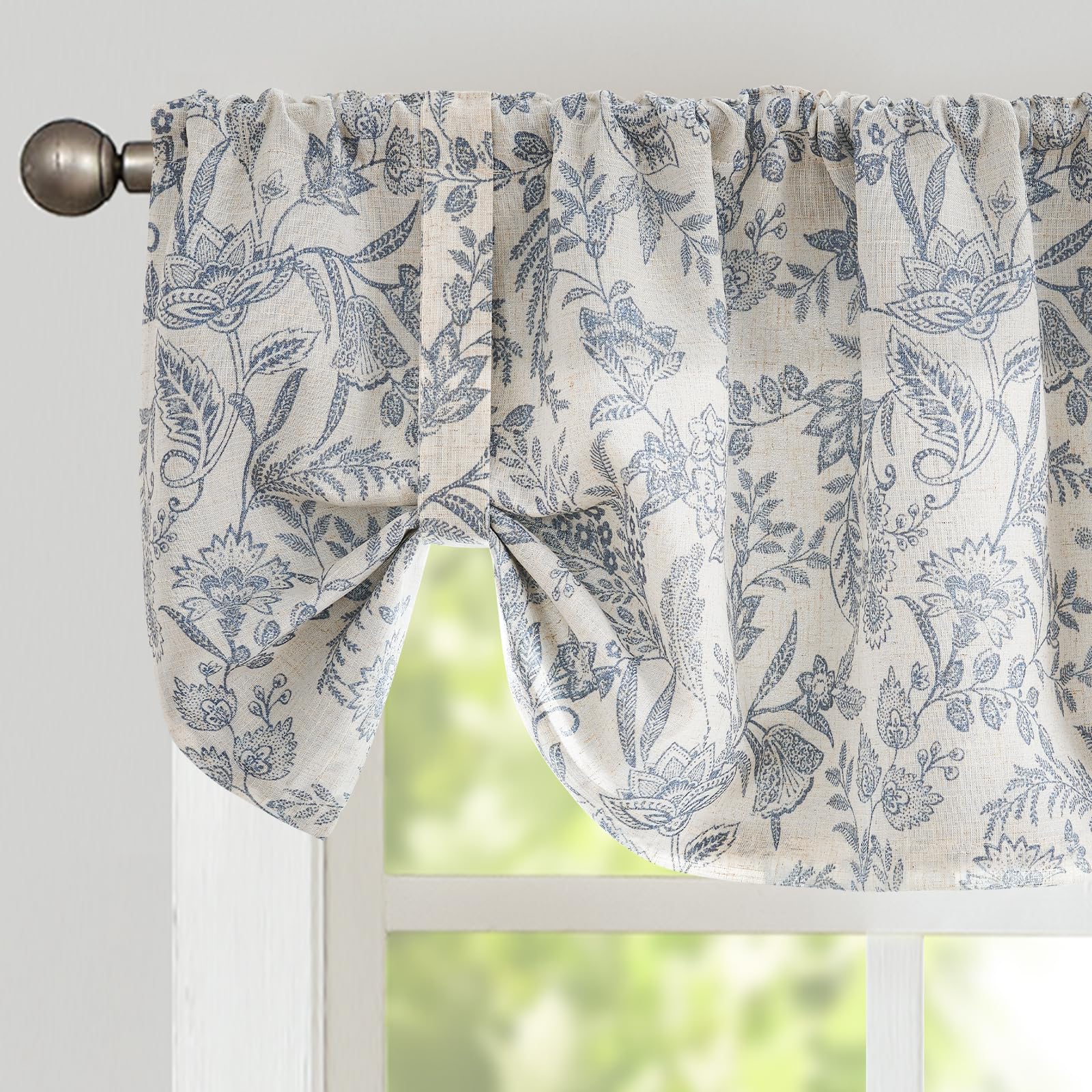 Amazon.com: Lazzzy Blue Floral Valance Curtain Linen Farmhouse Lined ...