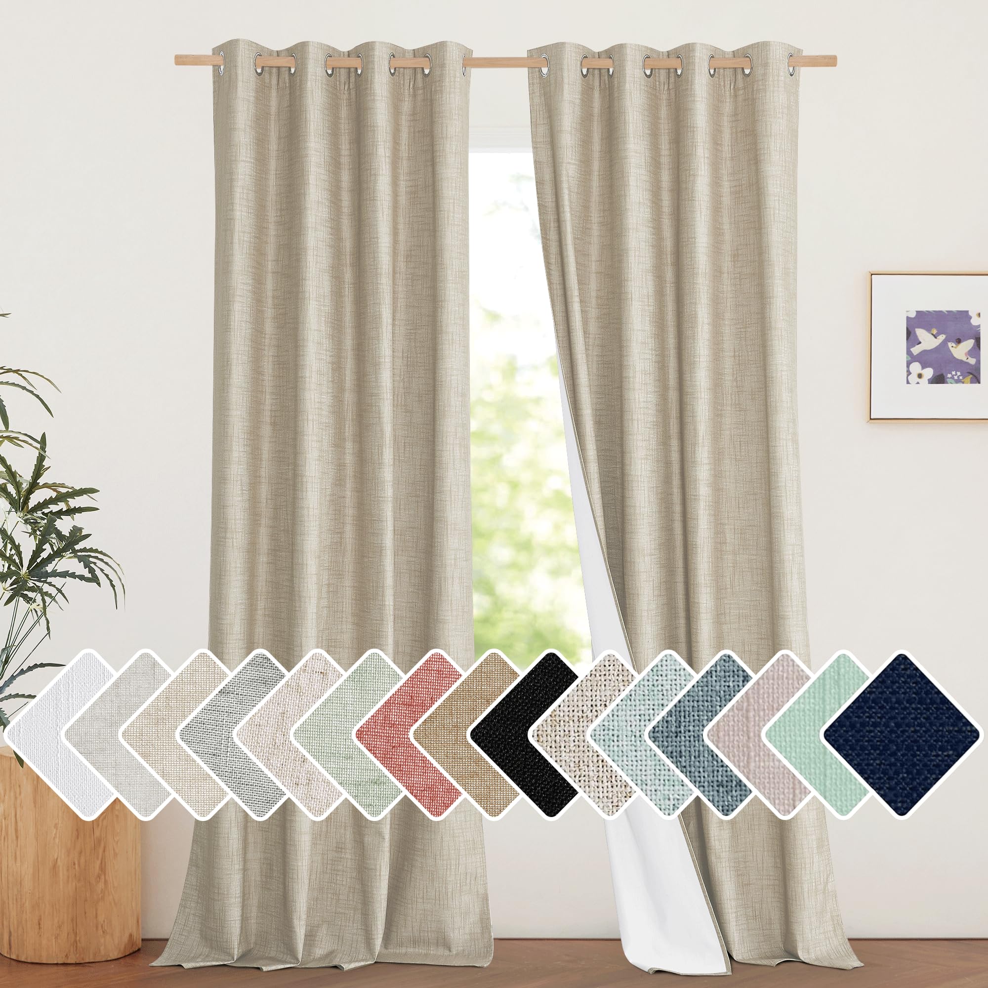 Amazon.com: NICETOWN Taupe 100% Blackout Linen Curtains 102 inch Long ...