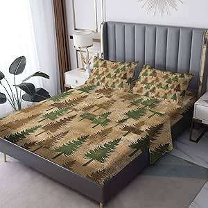 Amazon.com: Rejkxyw Pine Tree Sheets Queen Size, Nature Scenery Sheet ...