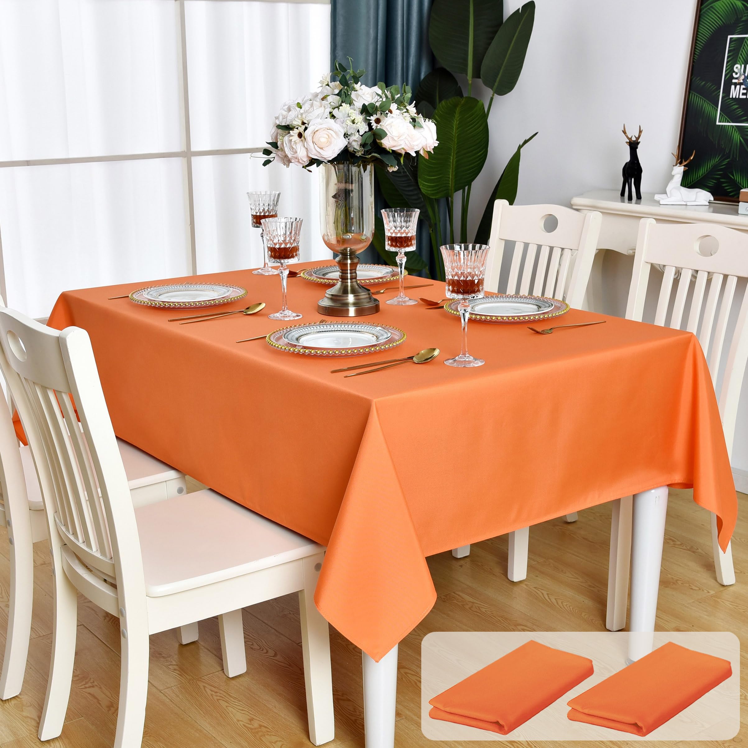 Amazon.com: KAIPHO 2 Pack Orange Rectangle Tablecloth Waterproof Stain ...