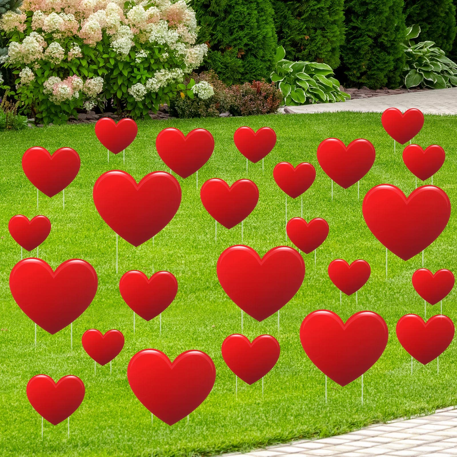 Amazon.com : 24 Pcs Valentines Day Heart Yard Signs Decorations Red ...