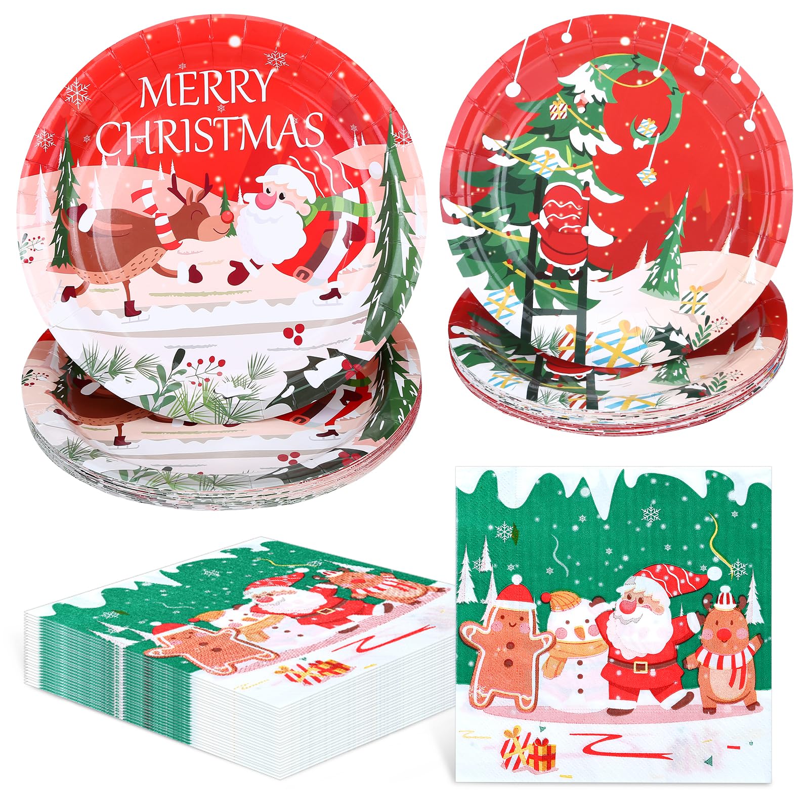 Amazon.com: Christmas Paper Plates and Napkins - Serves 24 - Disposable ...