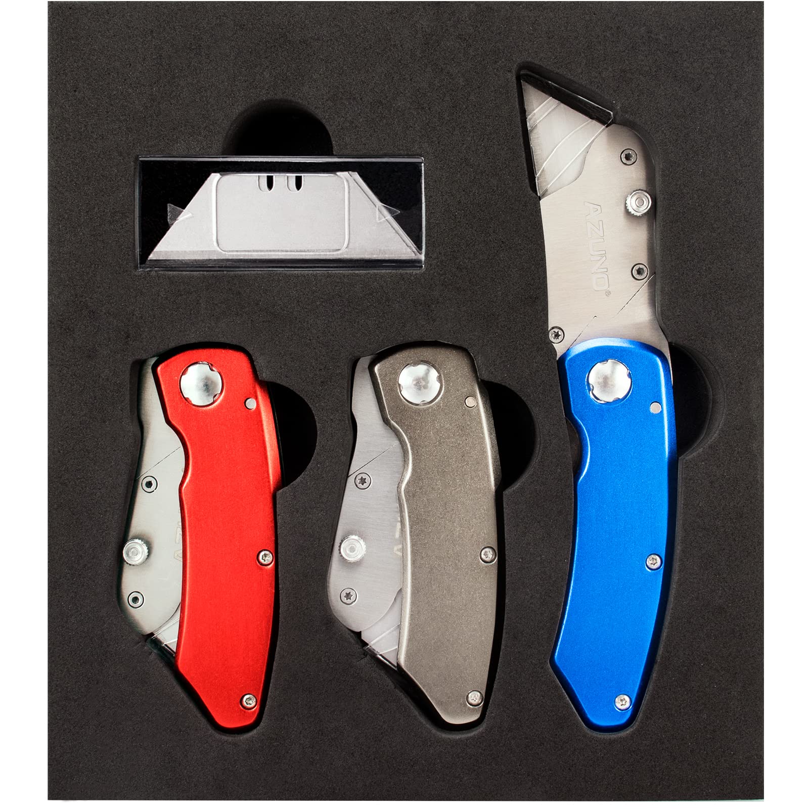 AZUNO 3-pack Folding Utility Knife Set, Quick Change Blade, Frame Lock ...