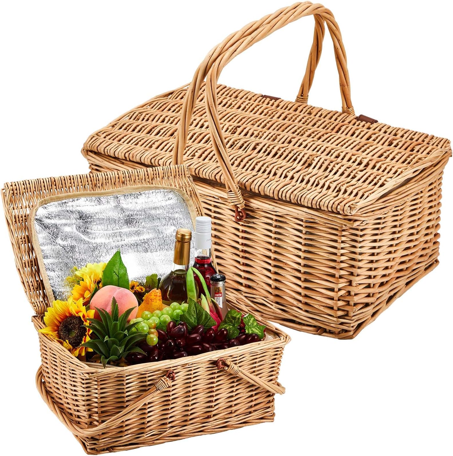 Amazon.com: Large 15.4" Wicker Picnic Basket with Removable Liner Empty ...