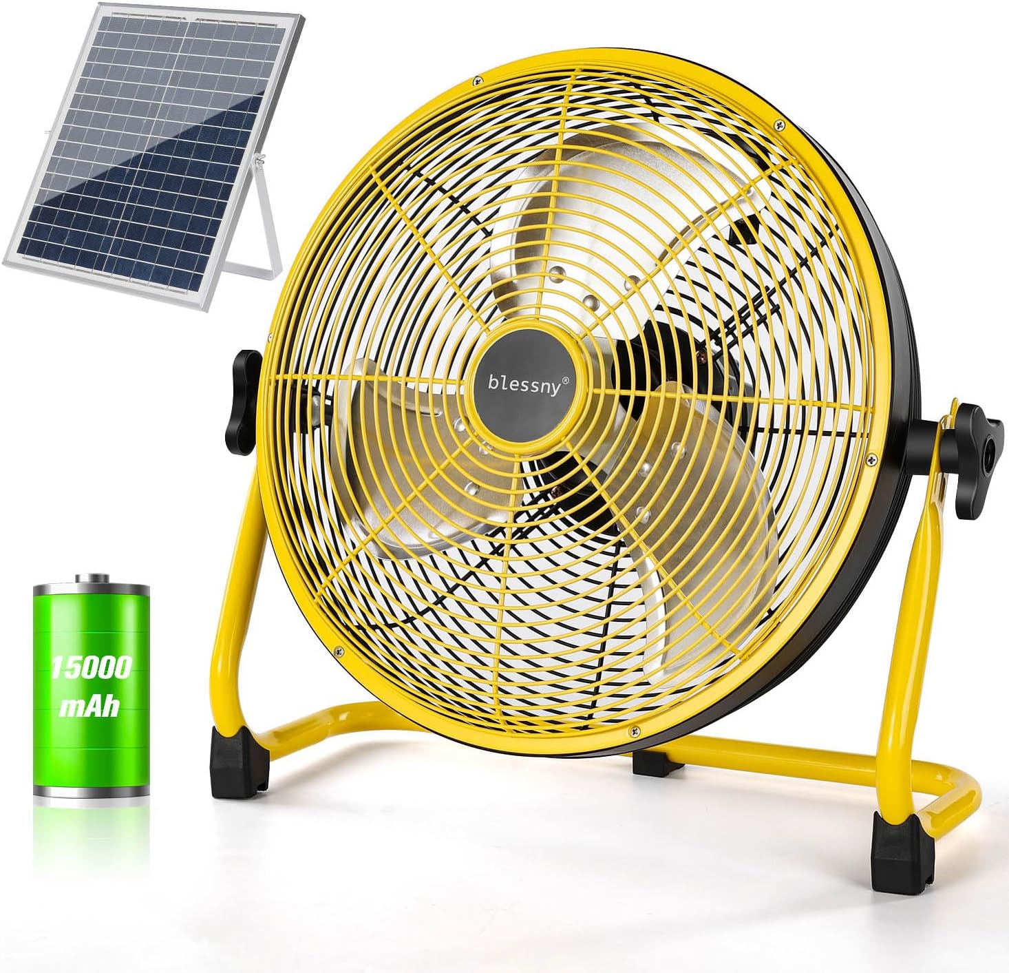 blessny 12" Rechargeable Floor Fan with 20W Solar Powered, 15000 mAh ...