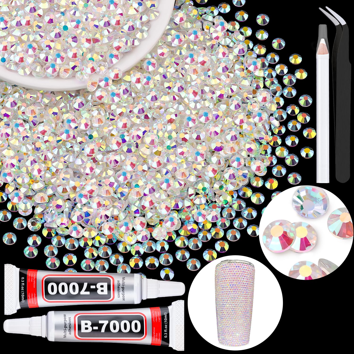 Amazon.com: 2000PCS SS16/4mm Crystal Rhinestones (Transparent AB) with ...