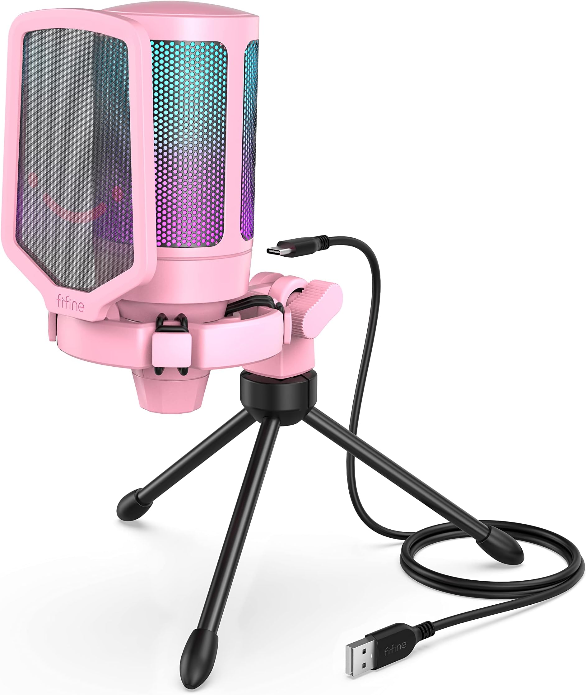 Fifine USB Gaming Microphone for PC PS4 PS5, Streaming RGB Computer ...