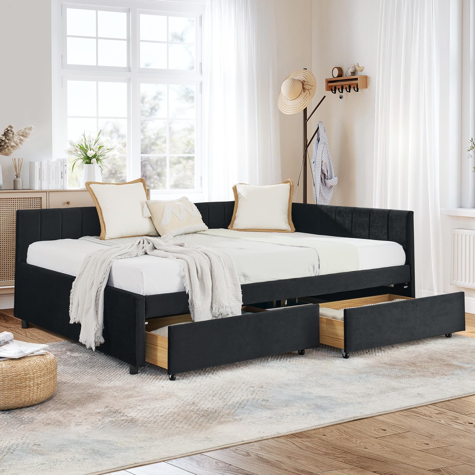 Amazon.com: Full Daybed with Storage Drawers, Modern Tufted Velvet ...