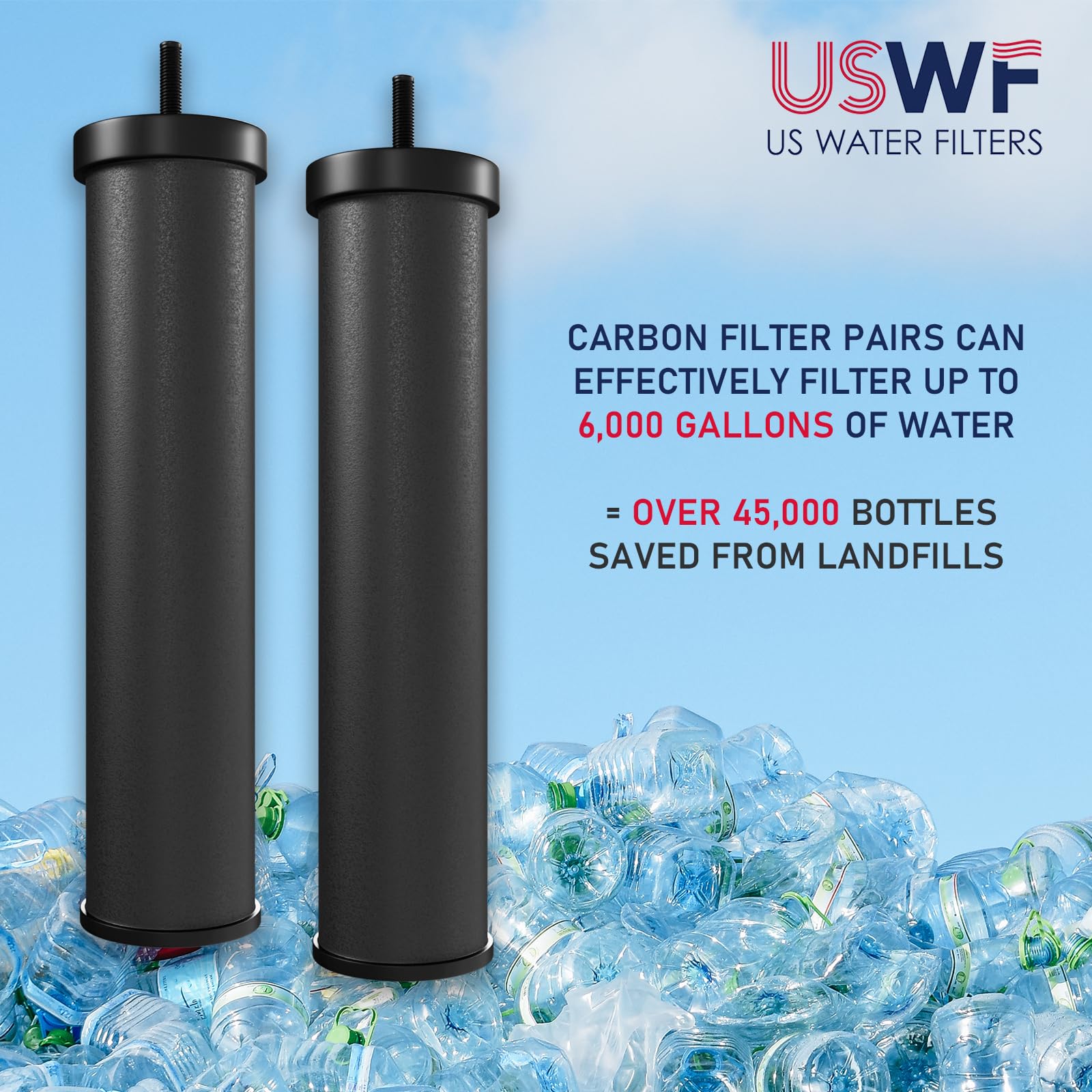 USWF Gravity Fed Water Filter - 2.25 Gal. Stainless Steel w/ 2 Carbon ...