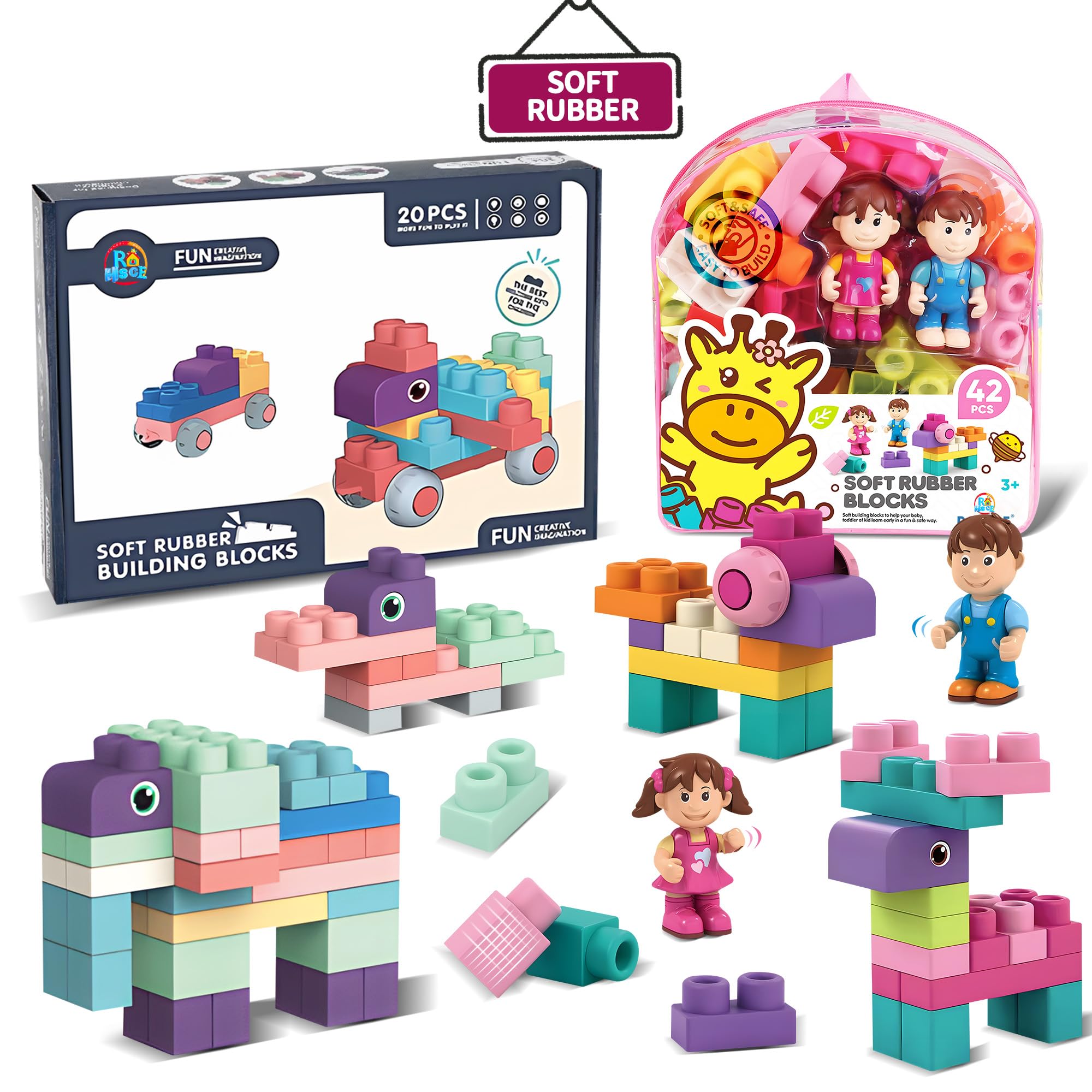 Amazon.com: ROHSCE Soft Building Blocks 20 PCS & 42 PCS Set for ...