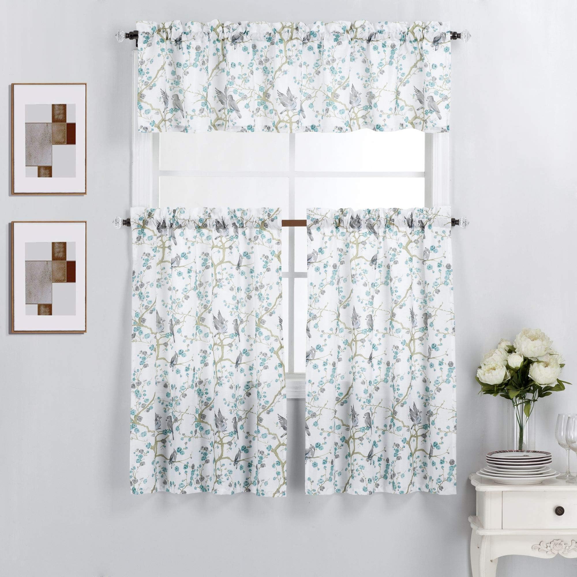 Amazon.com: 3 Piece Printed Kitchen Window Curtain Panel Tiers and Swag ...