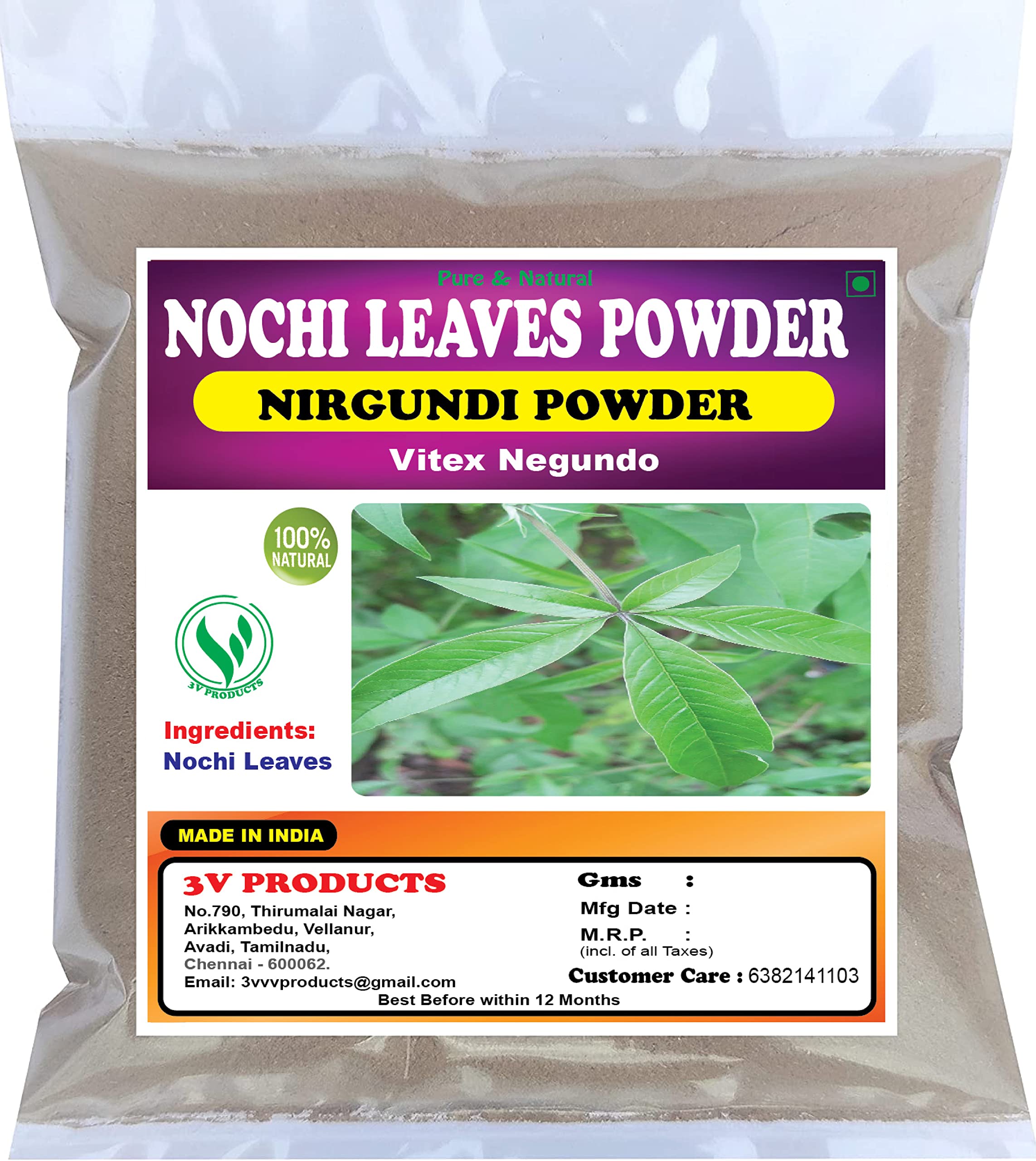 Buy 3V PRODUCTS: Nochi Leaves Powder - Pack 2x75gm - Nirdi leaves ...
