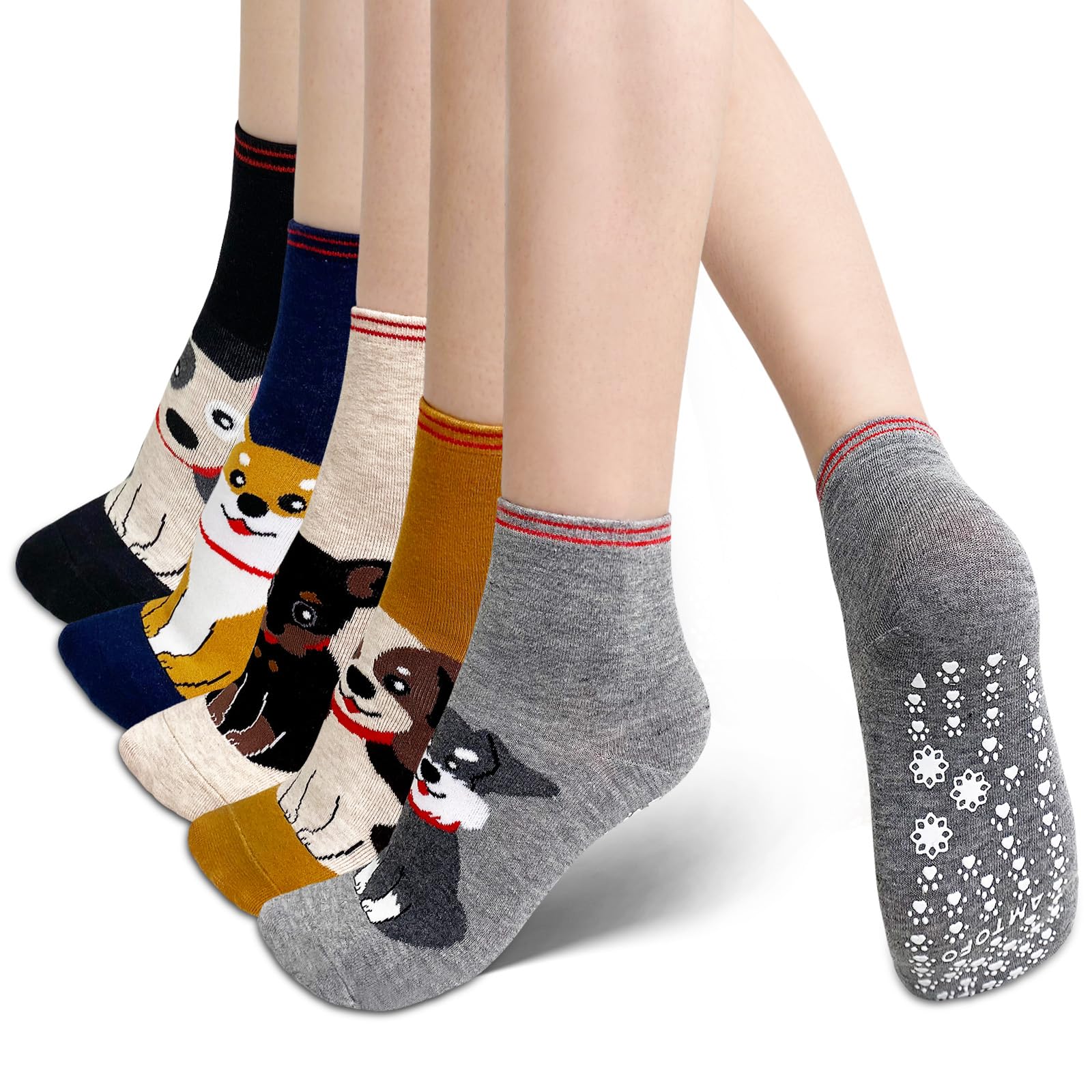1 x Brand New ZFSOCK Non Slip Socks for Women Novelty Dog Socks Ladies ...