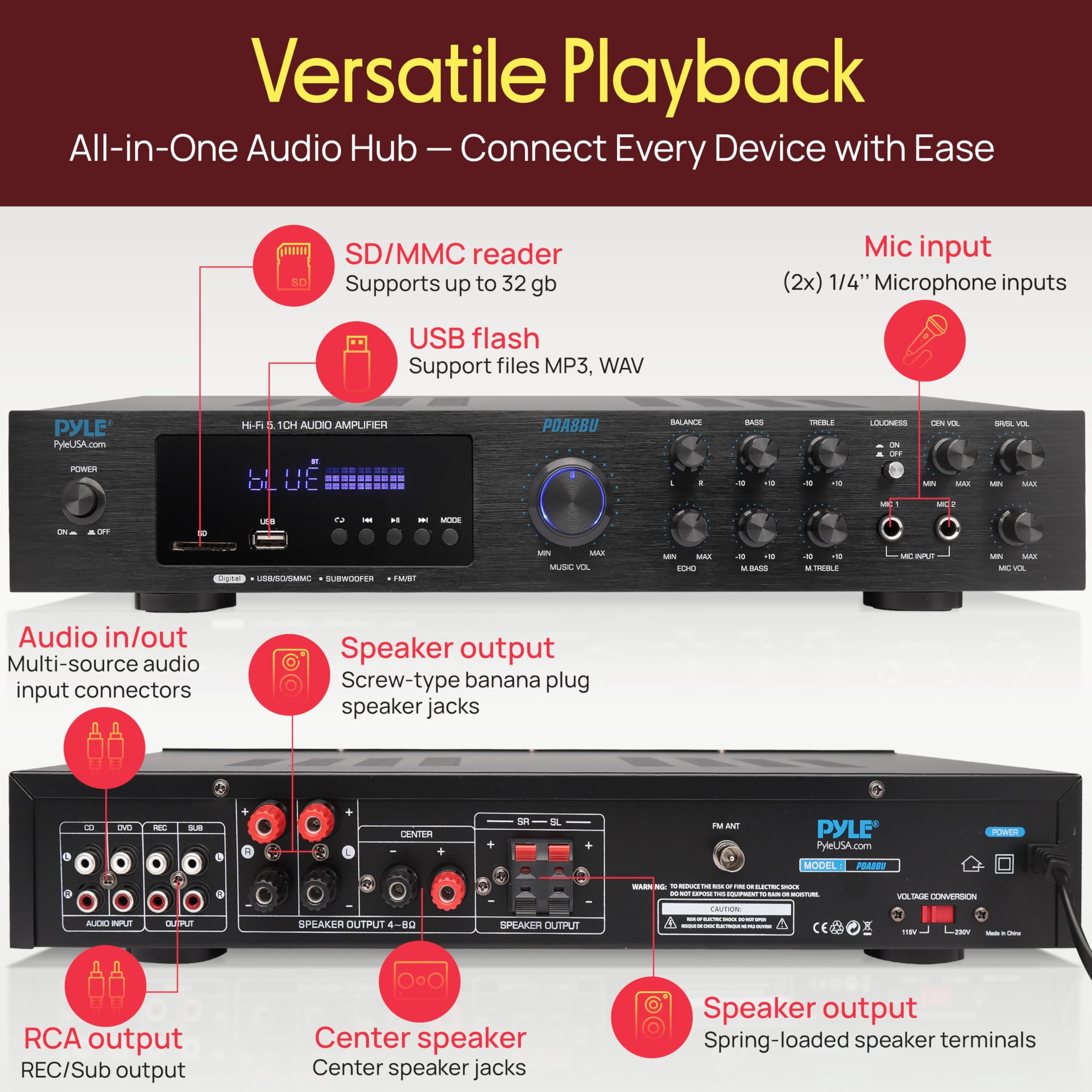 Snapklik.com : Pyle Bluetooth Audio Amplifier - Home Stereo Receiver