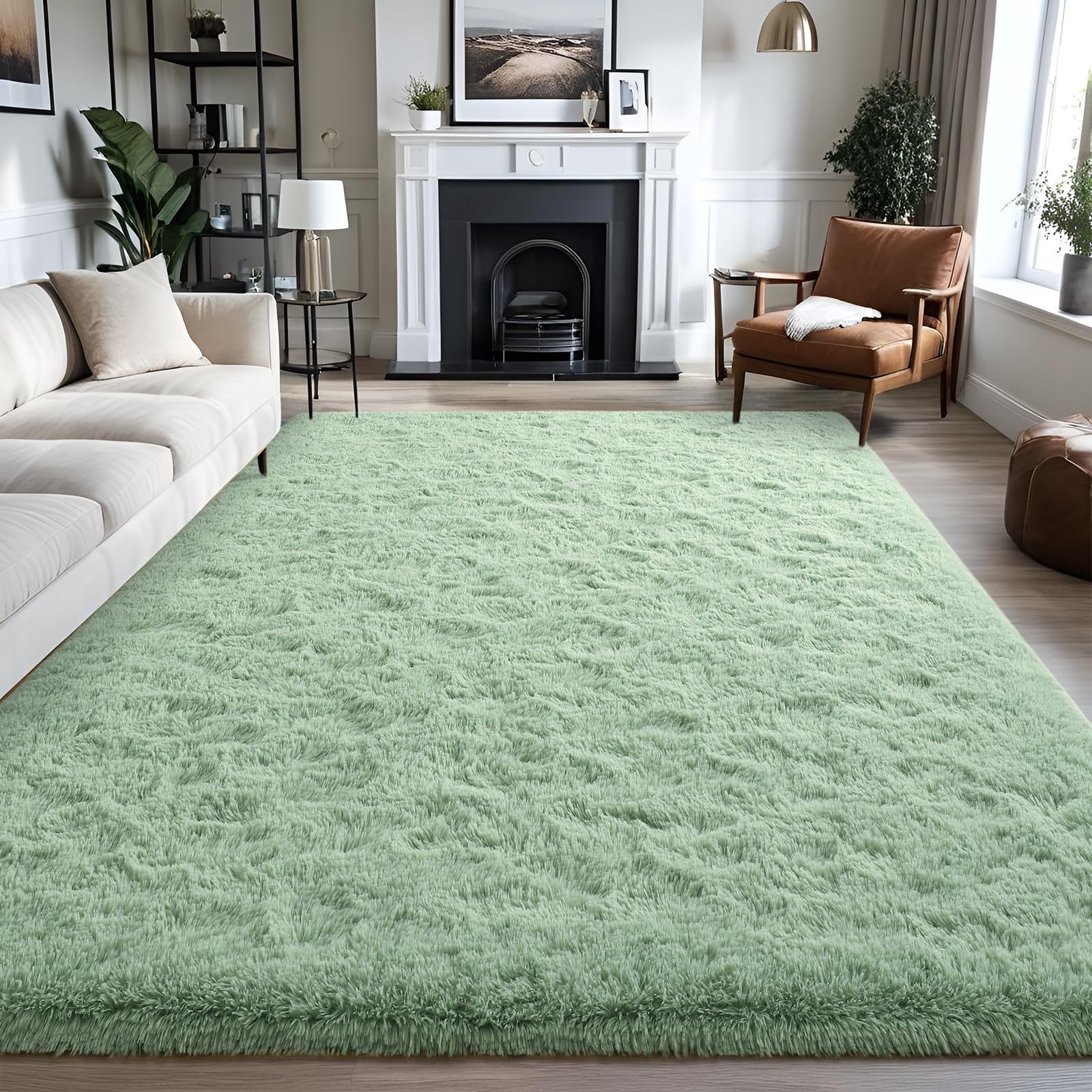 Amazon.com: Jocovieh Soft Sage-Green Rugs for Bedroom, 5x7 Feet Fluffy ...