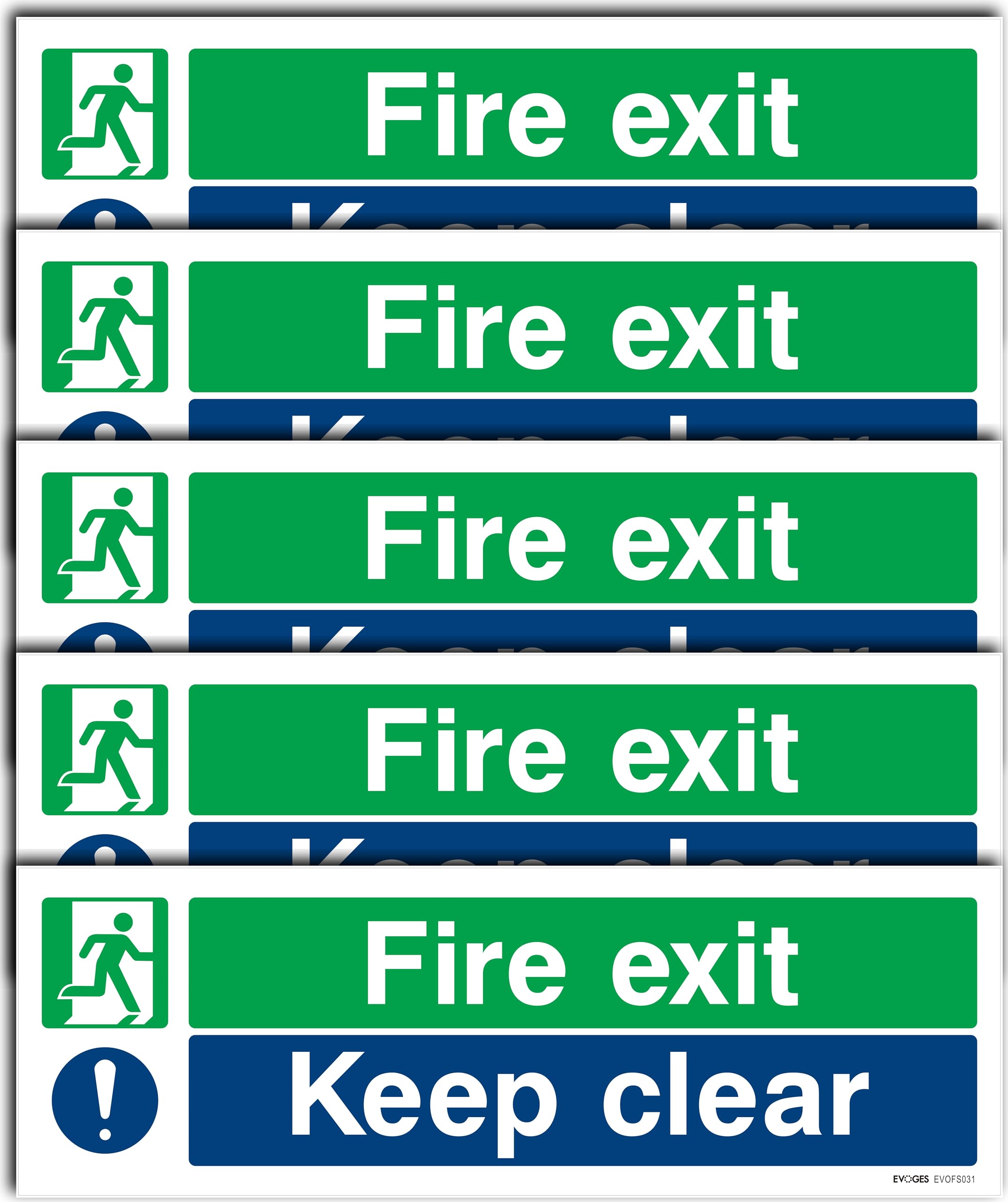Evoges Self Adhesive Fire Exit Keep Clear Sign 300mm x 100mm (5 ...
