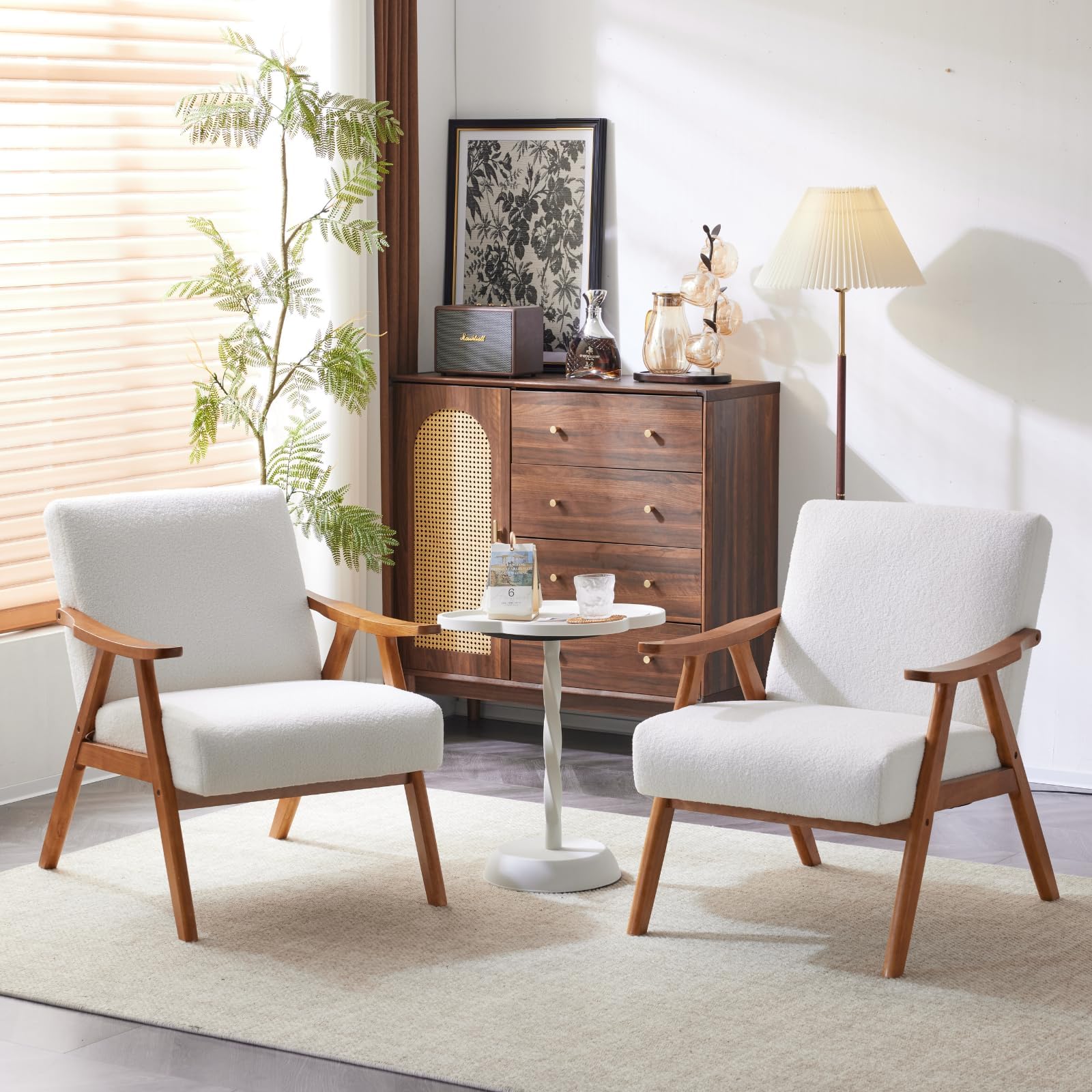 Amazon.com: VINGLI White Teddy Fleece Accent Chairs Set of 2, Retro Mid ...