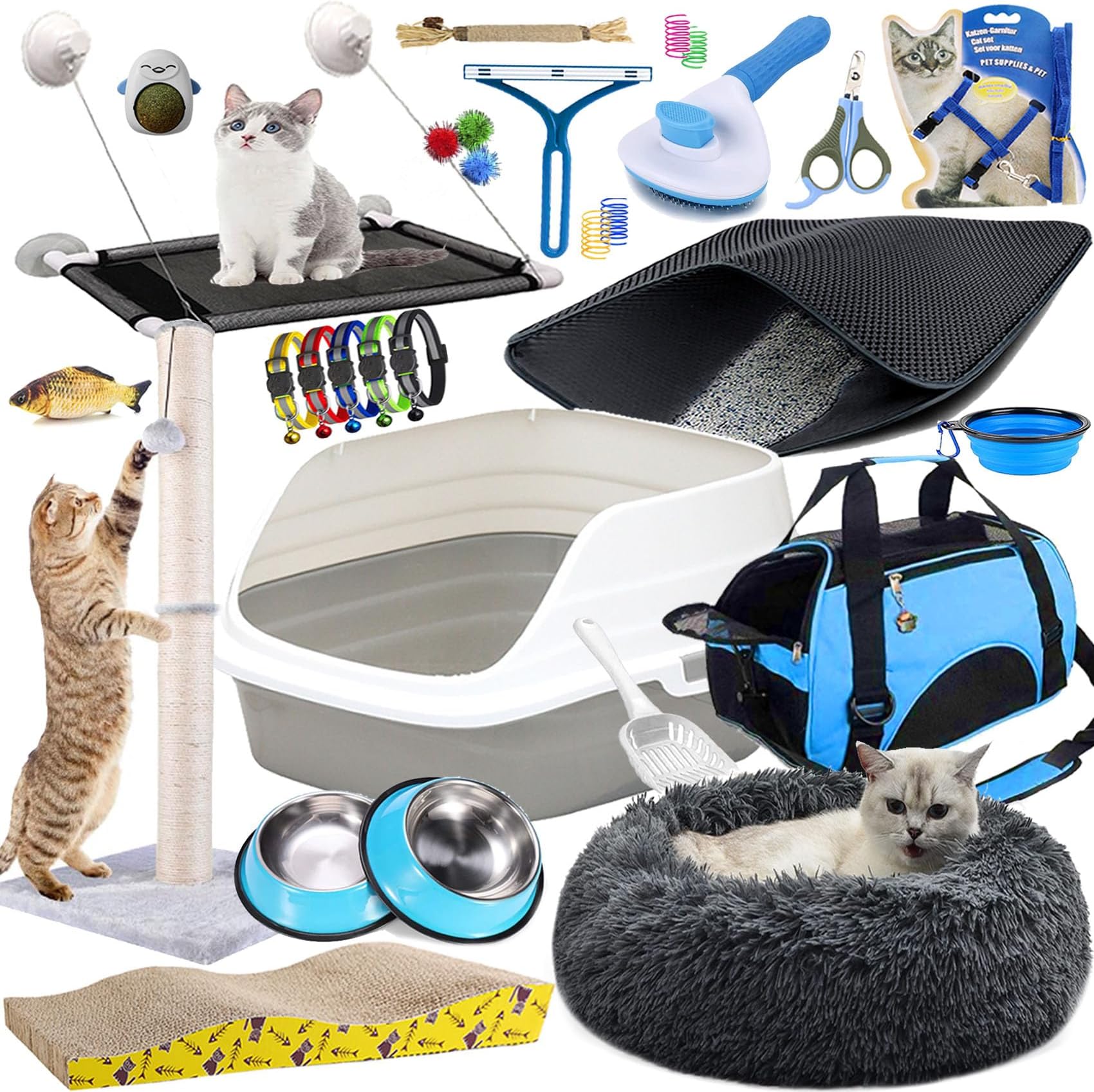 Lobeve Kitten Supplies Starter Kit - 30-Piece Set of Cat Essentials and ...