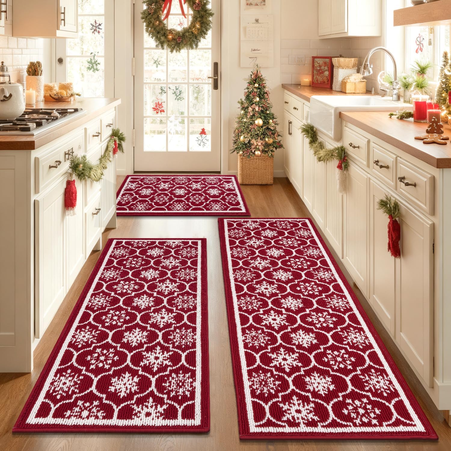 Amazon.com: Yamaziot Christmas Kitchen Rug Sets 3 Piece with Snowflakes ...