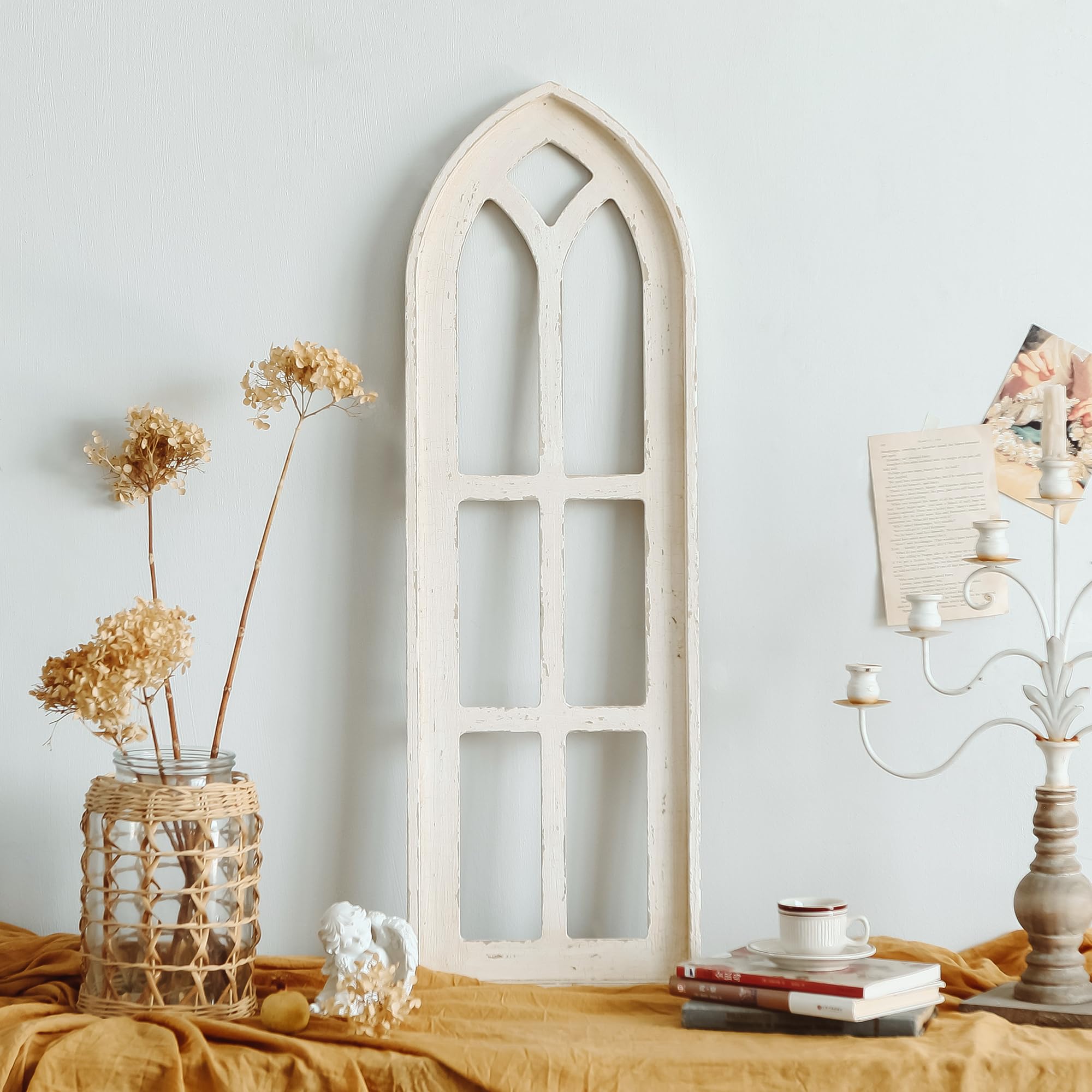 Amazon.com: Arched Wooden Window Frame Wall Decoration, Rustic ...