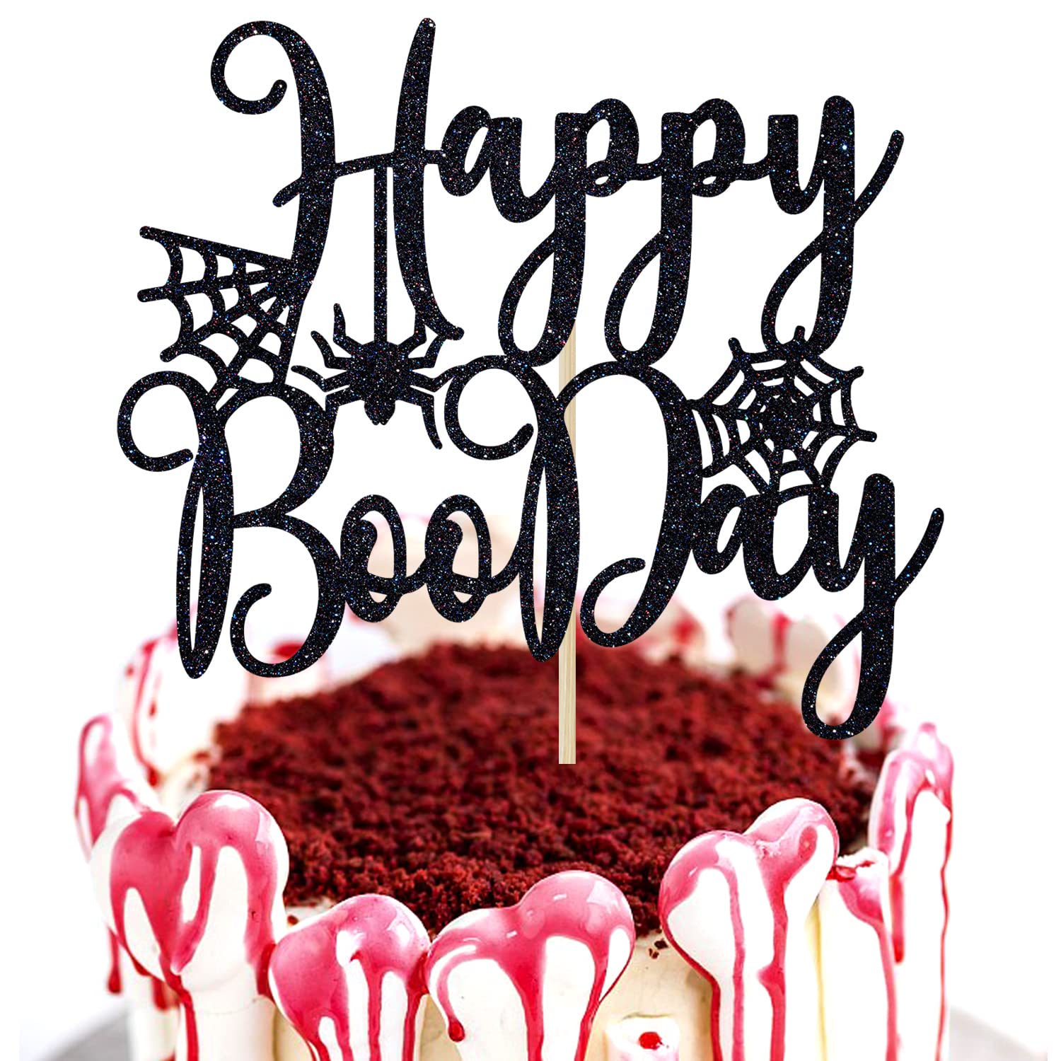Amazon.com: Black Glitter Happy Boo Day Cake Topper, Here for the Boos ...