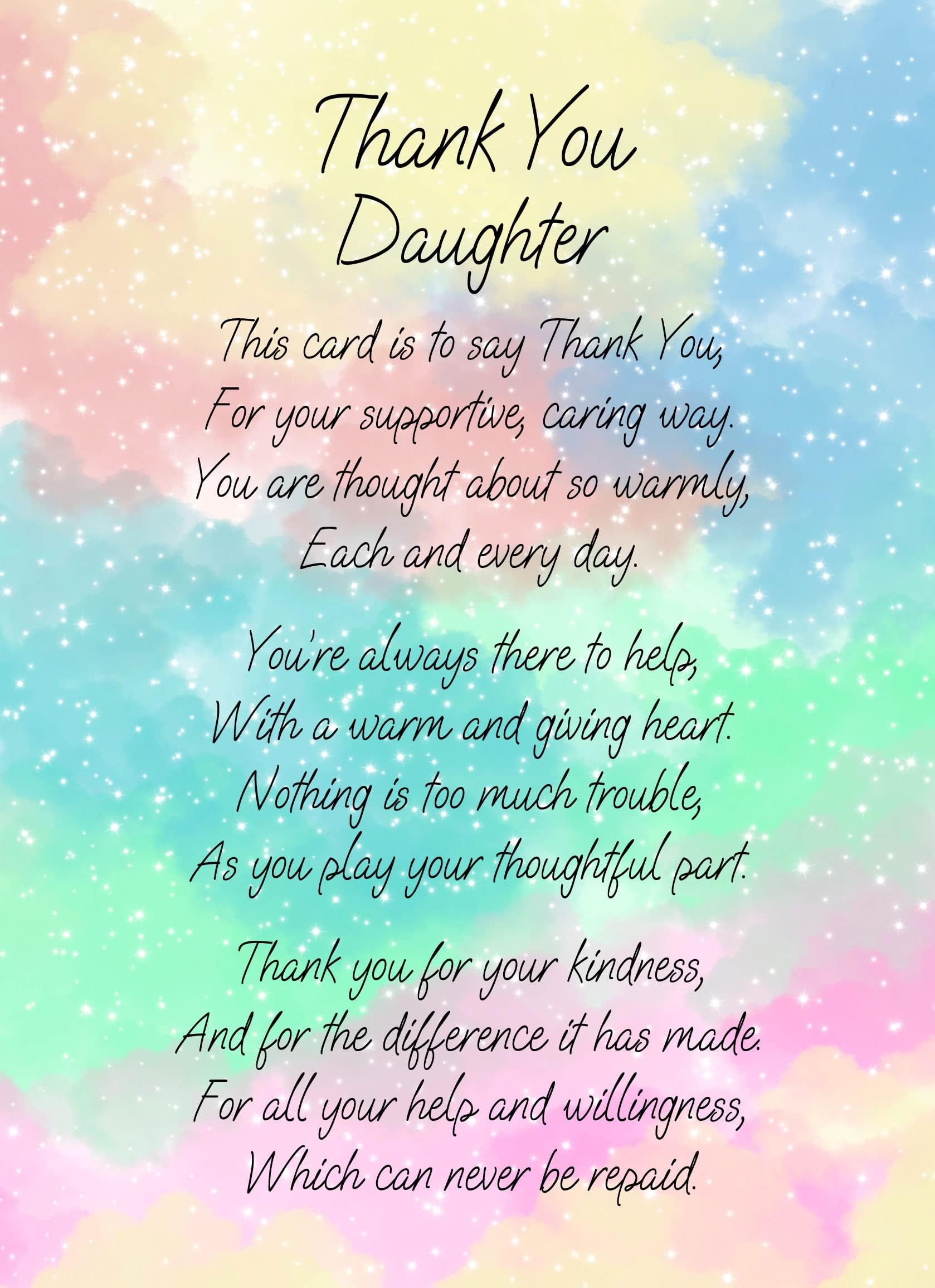 Thank You Poem Verse Card for Daughter : Amazon.co.uk: Stationery ...