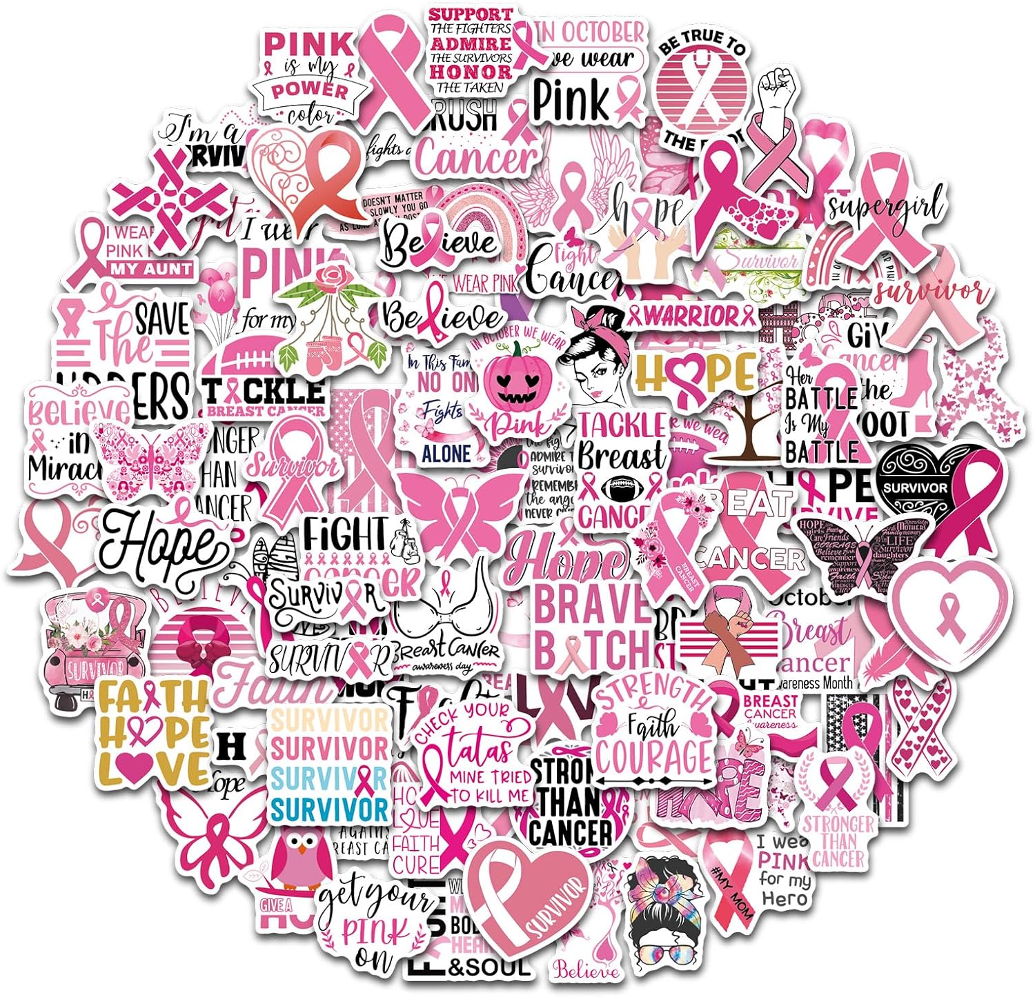 Amazon.com: 100pcs Breast Cancer Awareness Stickers Pink Ribbon Caring ...