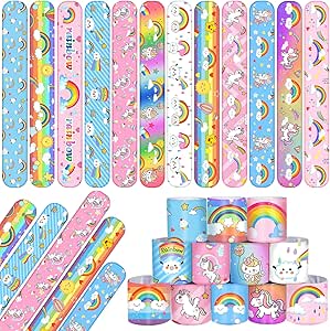Amazon.com: YYMYMGJ 48PCS Rainbow Party Favors Rainbow Unicorn Slap Bracelets Wristbands for ...