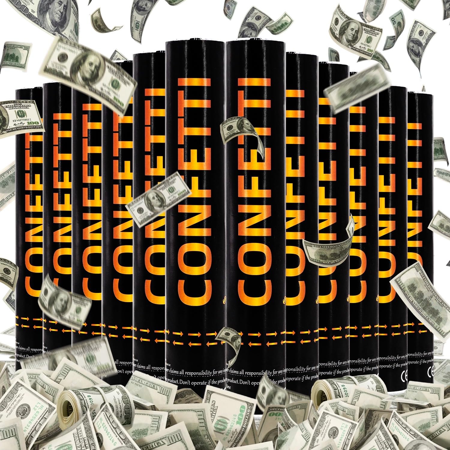 Amazon.com: Money Confetti Cannon 12Pack Confetti Poppers Biodegradable ...