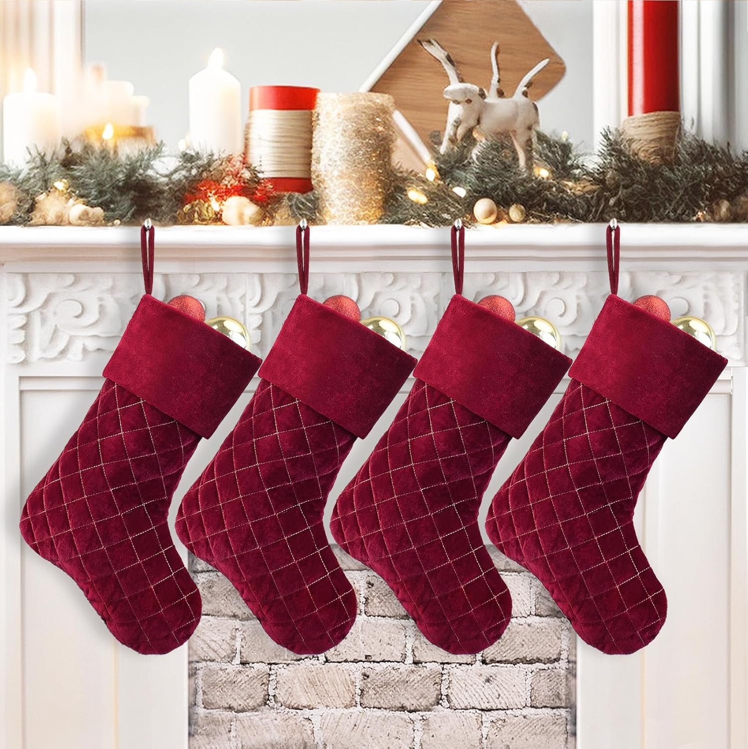 Amazon.com: Ugiftcorner Christmas Stockings 4 Pack Red Velvet Luxury ...