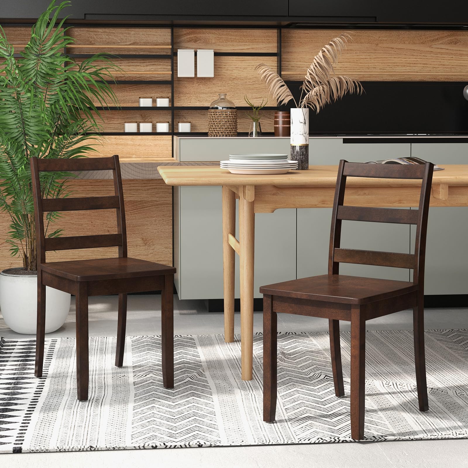Giantex Wood Dining Chairs Set of 4 Walnut- Wooden Armless Kitchen ...
