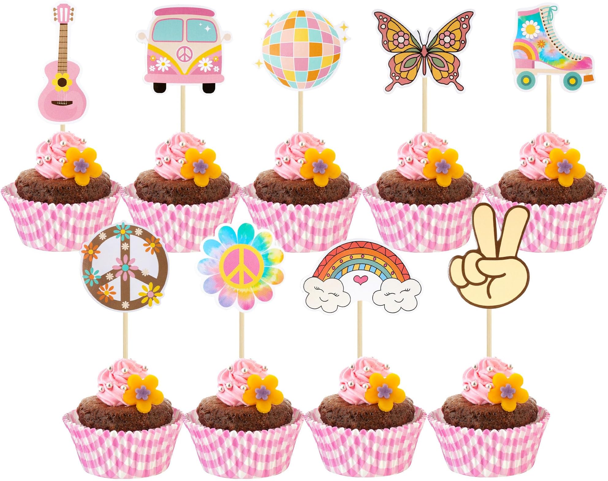 Amazon.com: 36 PCS Hippie Party Cupcake Toppers Peace Sign Hand ...