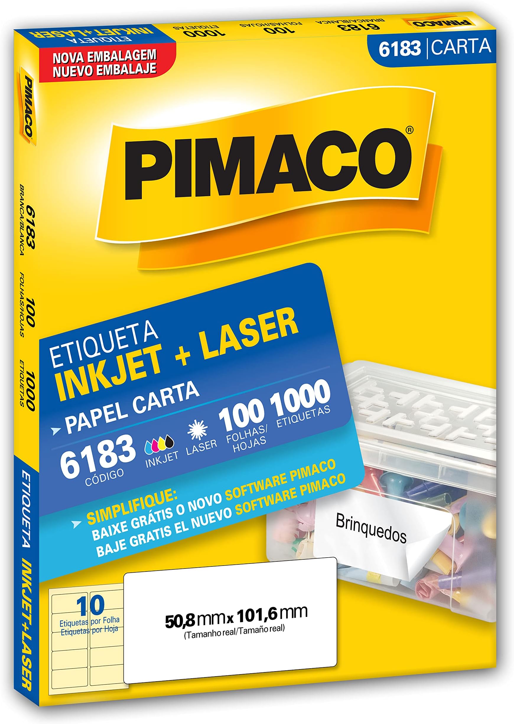 Etiqueta Adesiva Pimaco, Ink-Jet/Laser Carta, 6183, Branca, 50.8x101 ...