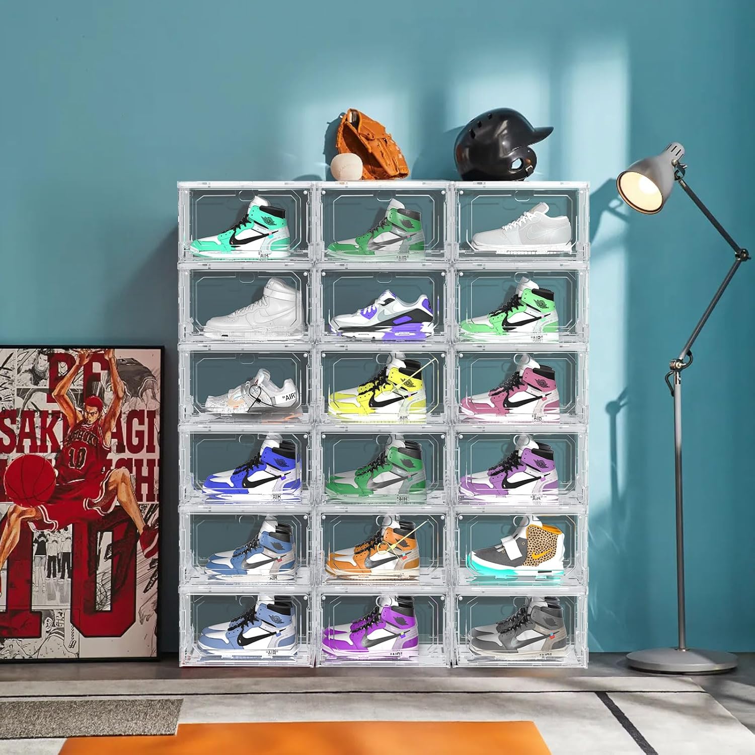 ELUCHANG Shoe Storage Box, 3 PCS Clear Stackable Side Open Shoe Display ...