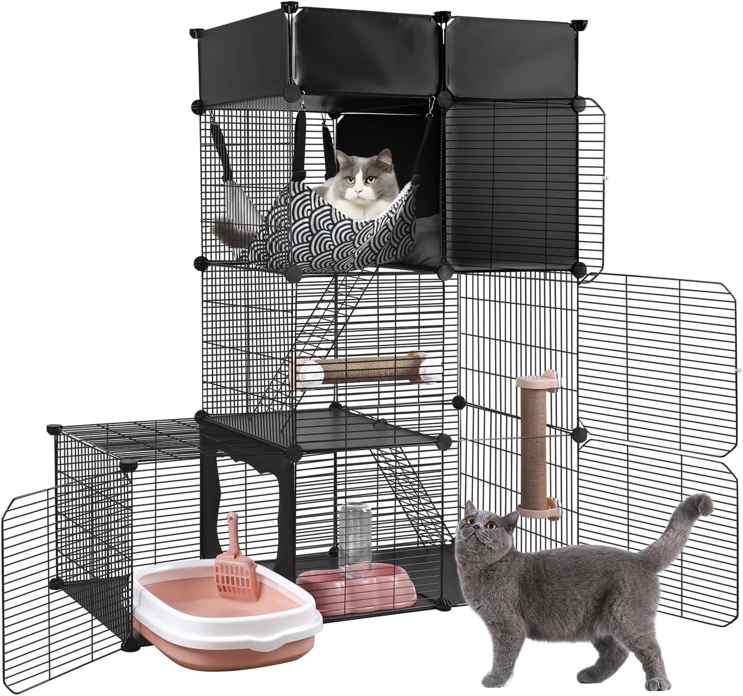 Amazon.com: BriSunshine Upgrade Cat Cage, 3 Tier DIY Cat Cages Indoor ...