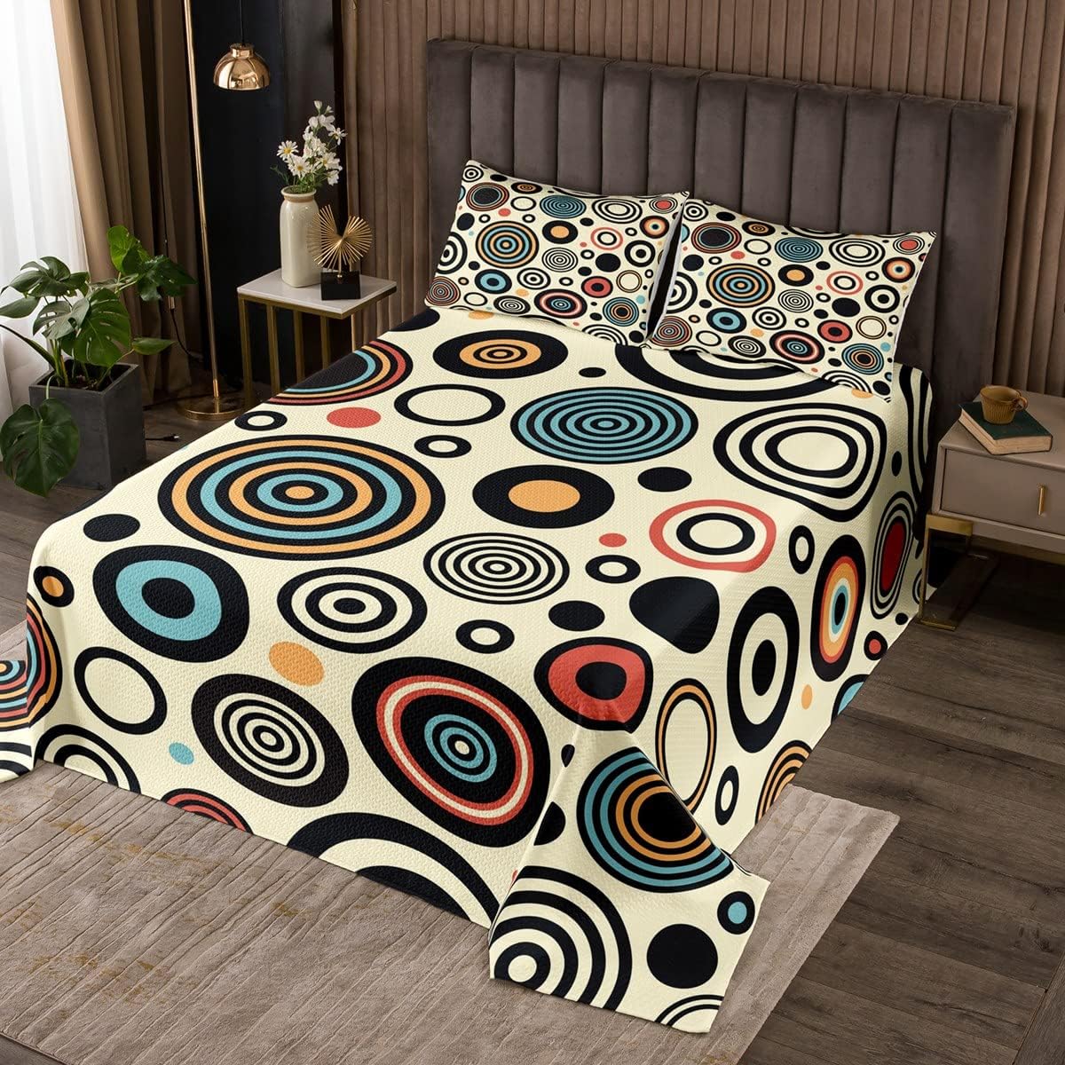 Amazon.com: Retro Groovy Bedspread Abstract Geometric Circle Pattern ...