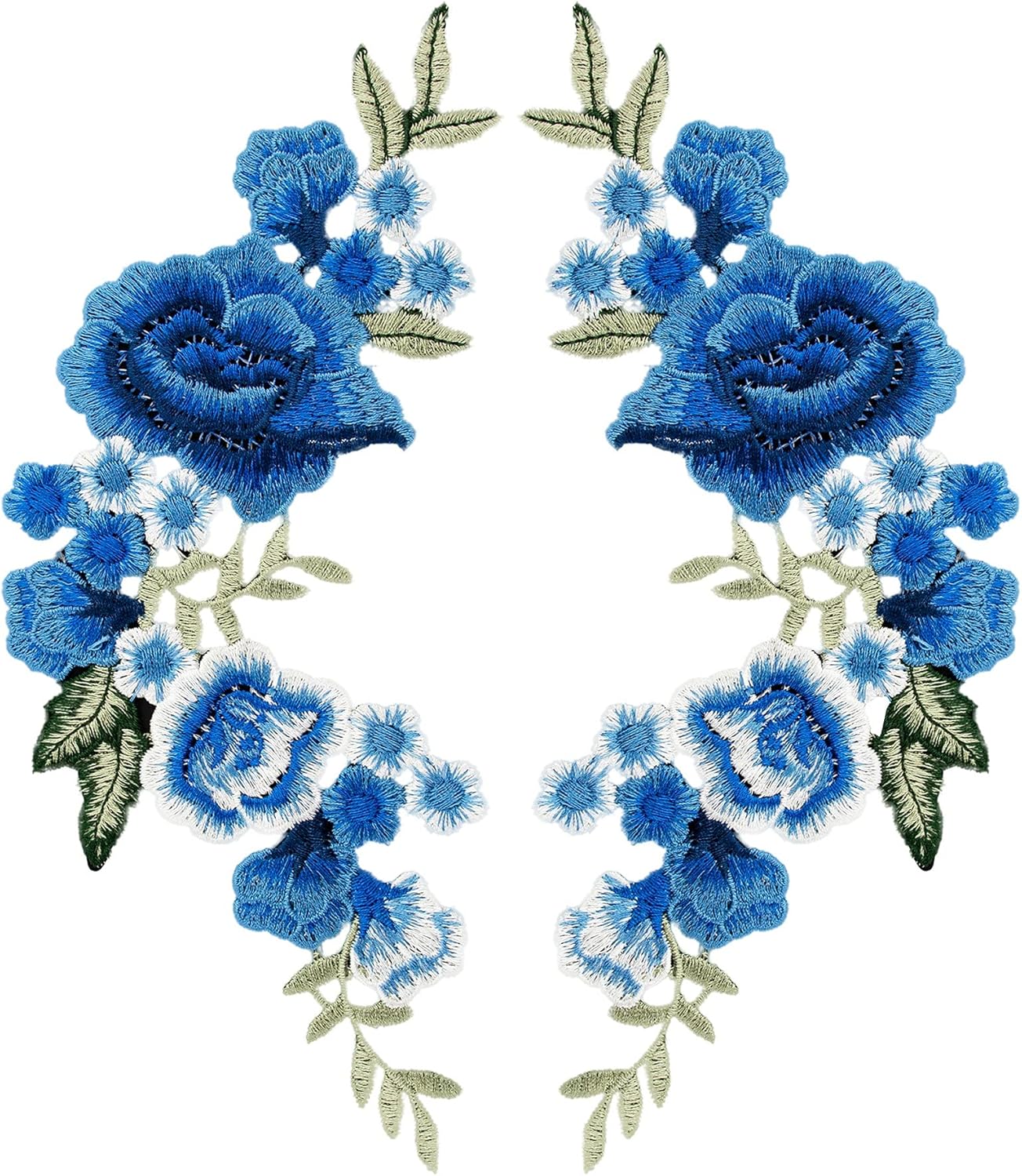 Amazon.com: Framendino, 1 Pair Blue Rose Embroidery Patch Beautiful ...