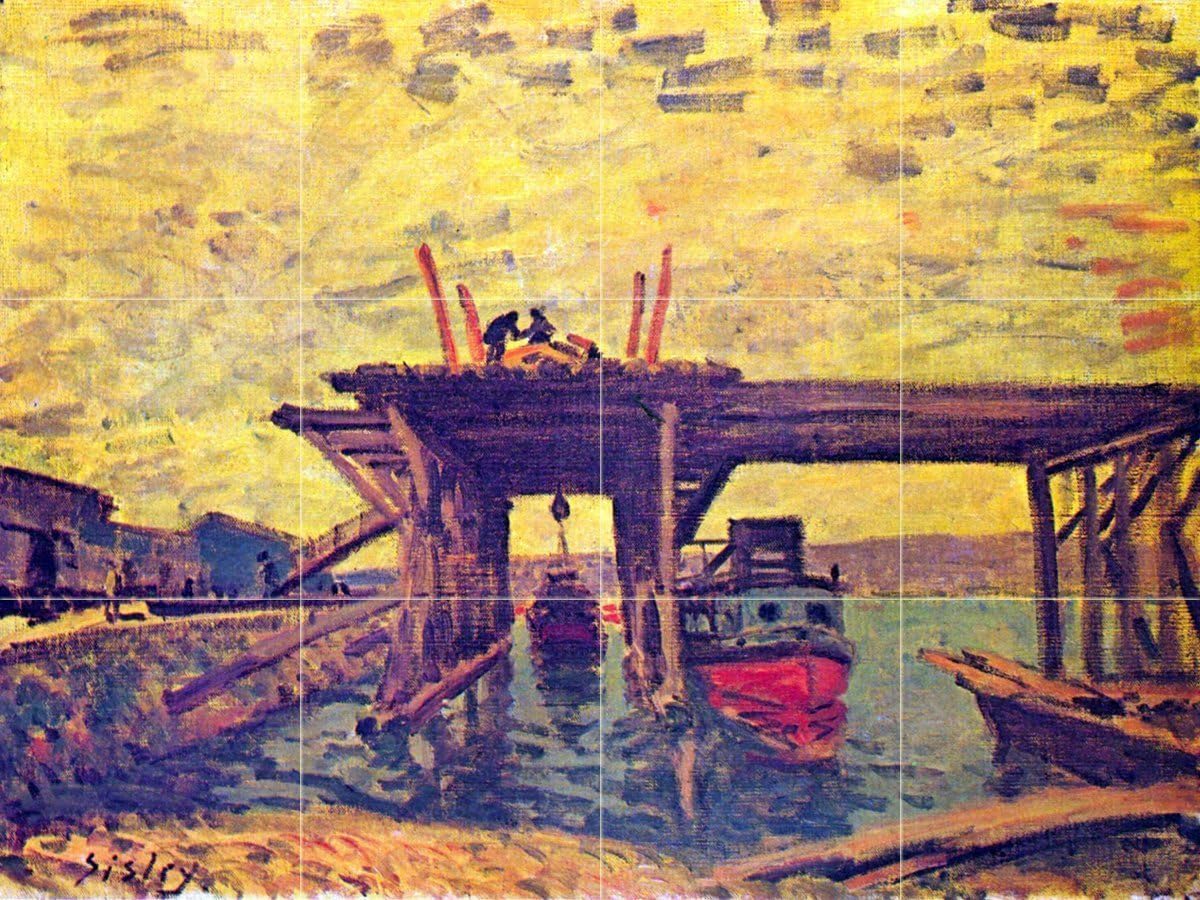 Bridge Under Construction by Sisley Tile Mural Kitchen Bathroom Wall ...
