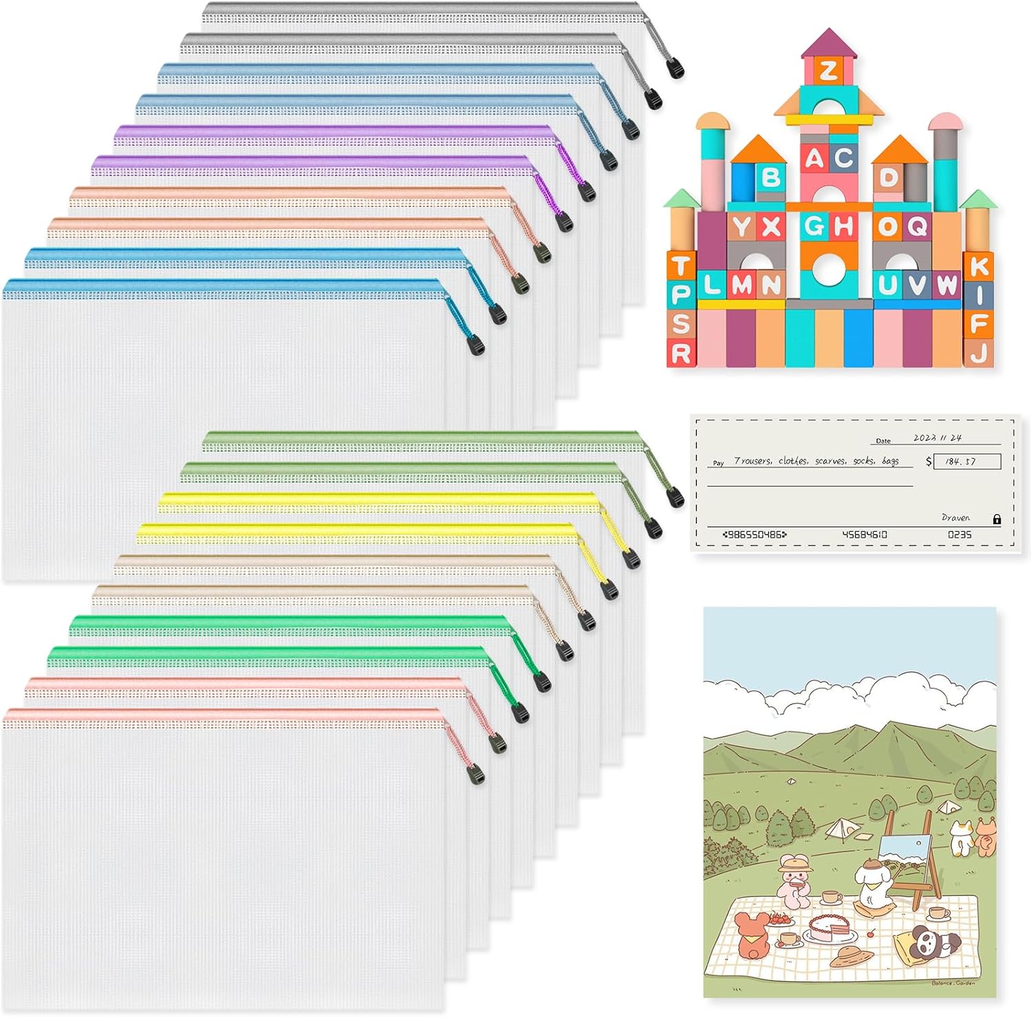 Amazon.com : Umriox 20PCS Mesh Zipper Pouch, A4 Size 10 Colors in ...