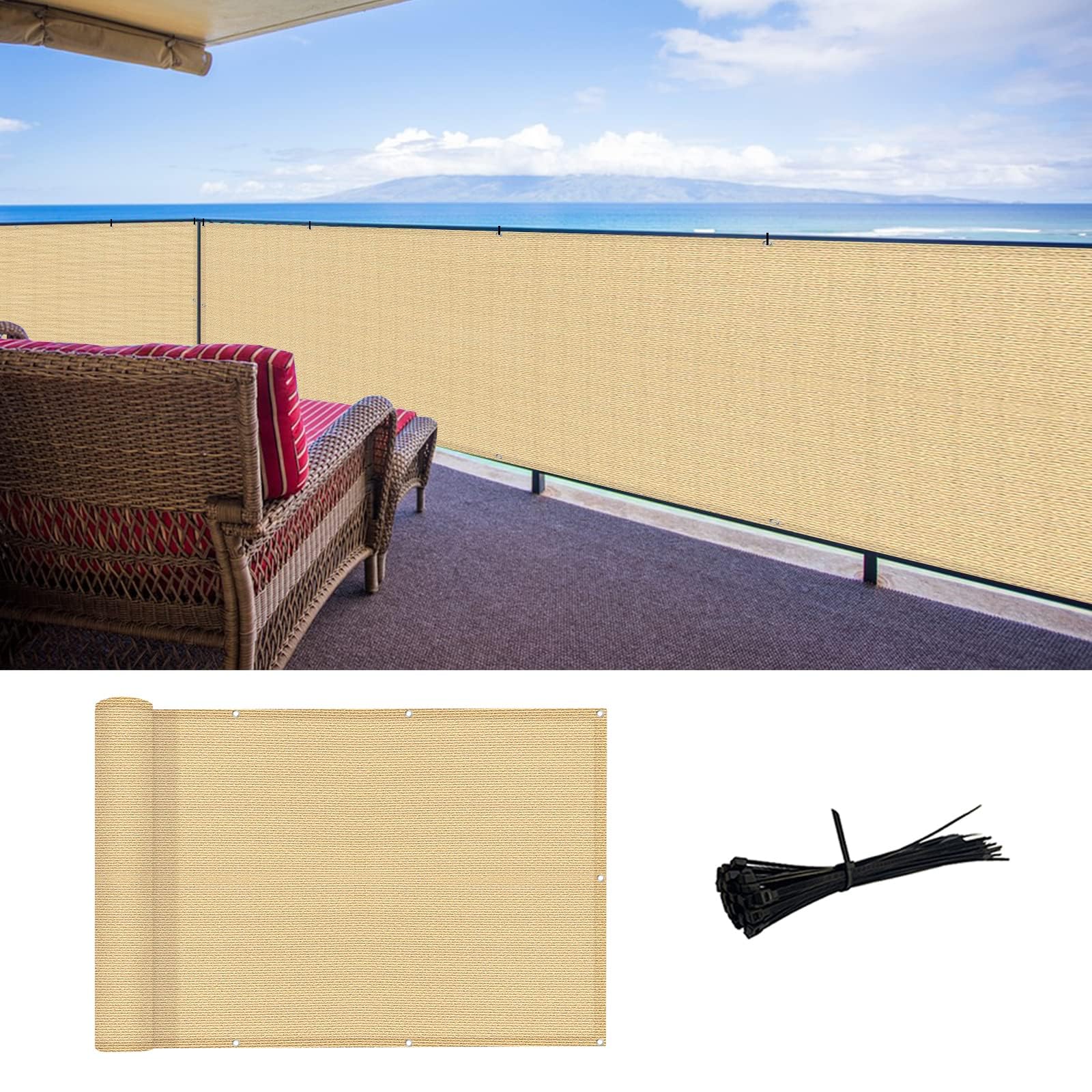 Snapklik.com : SUNLAX 3x10 Sand Balcony Privacy Screen Fence Windscreen ...