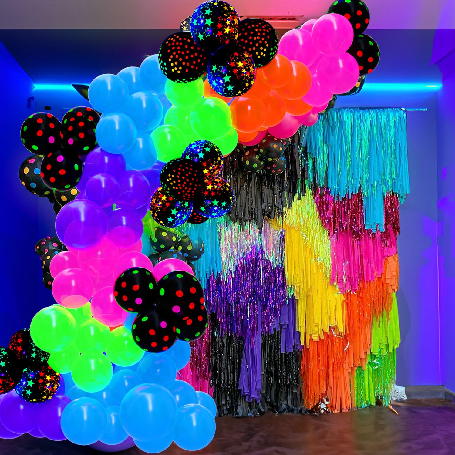 Amazon.com: 128Pcs UV Neon Glow in the Dark Balloon Arch Kit, Rainbow ...