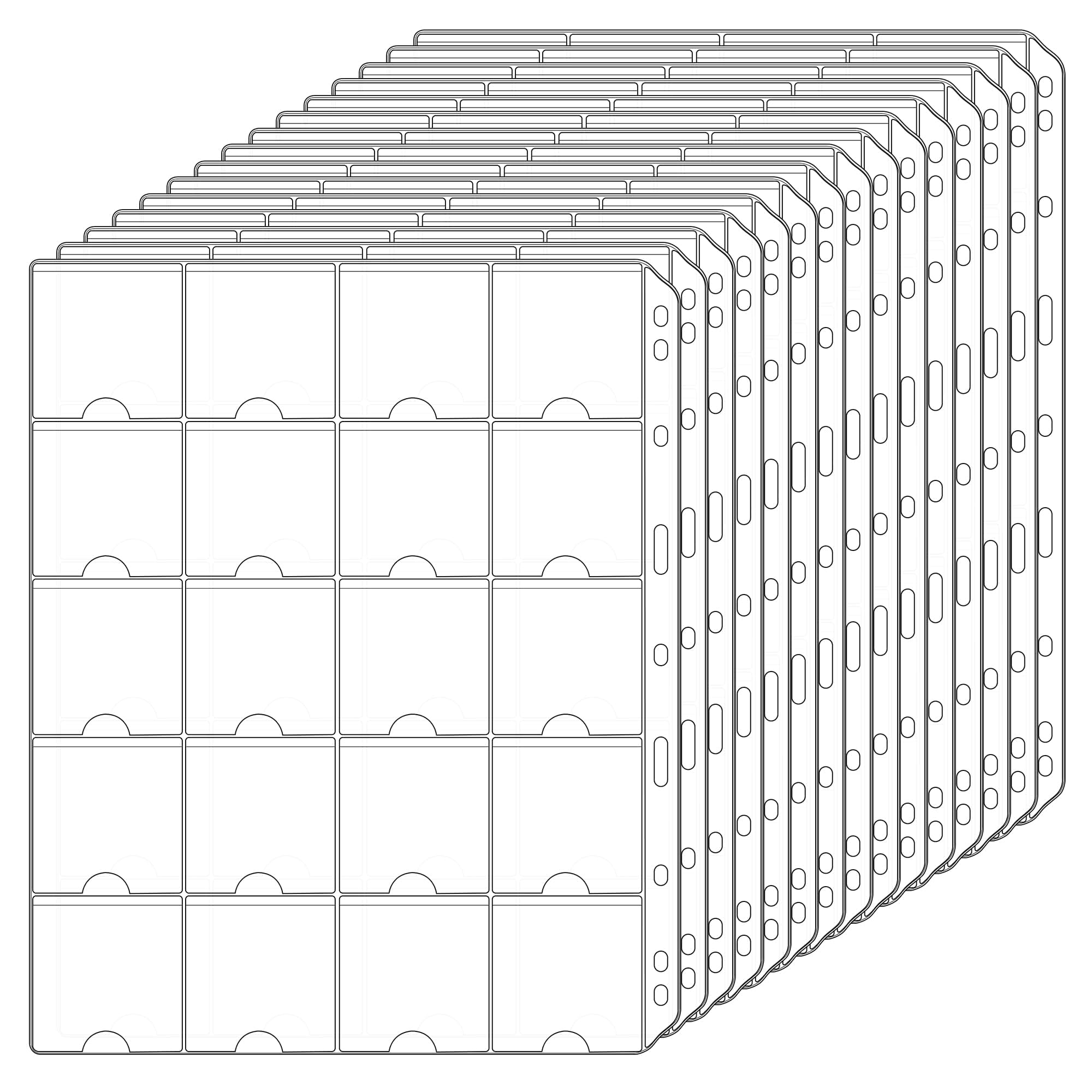 15 Sheets Coin Pocket Pages - 5x5cm(2"x2") 20 Pockets Standard 9-Hole ...