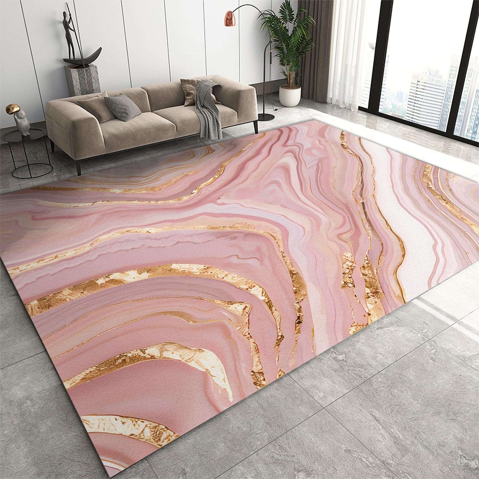 Amazon.com: Pink Rose Gold Marble Area Rugs, Pink Fluid Texture Art ...