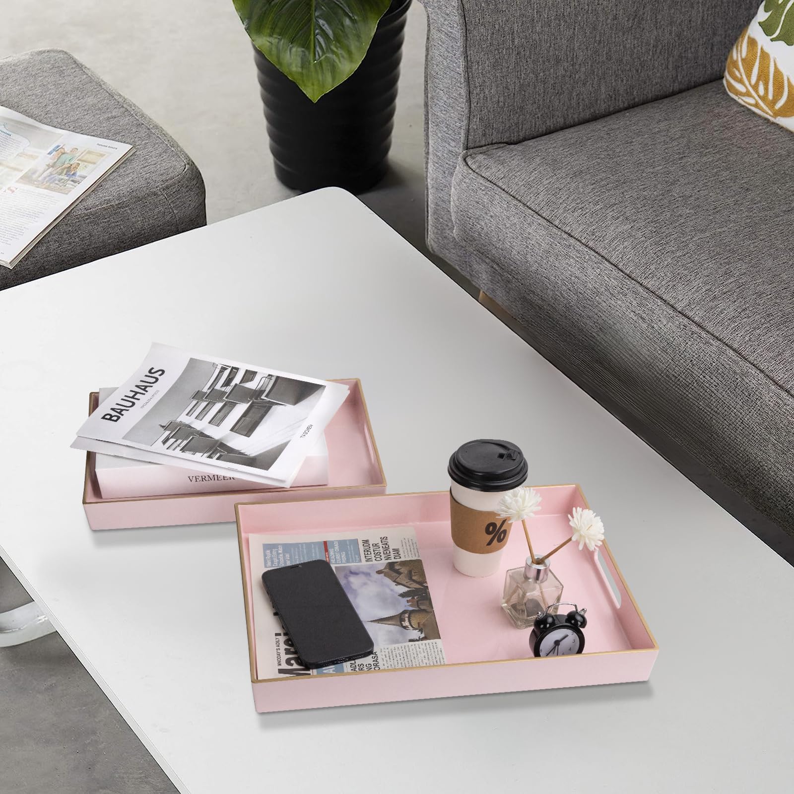Snapklik.com : MAONAME Pink Serving Trays Set Of 2, Plastic Decorative ...
